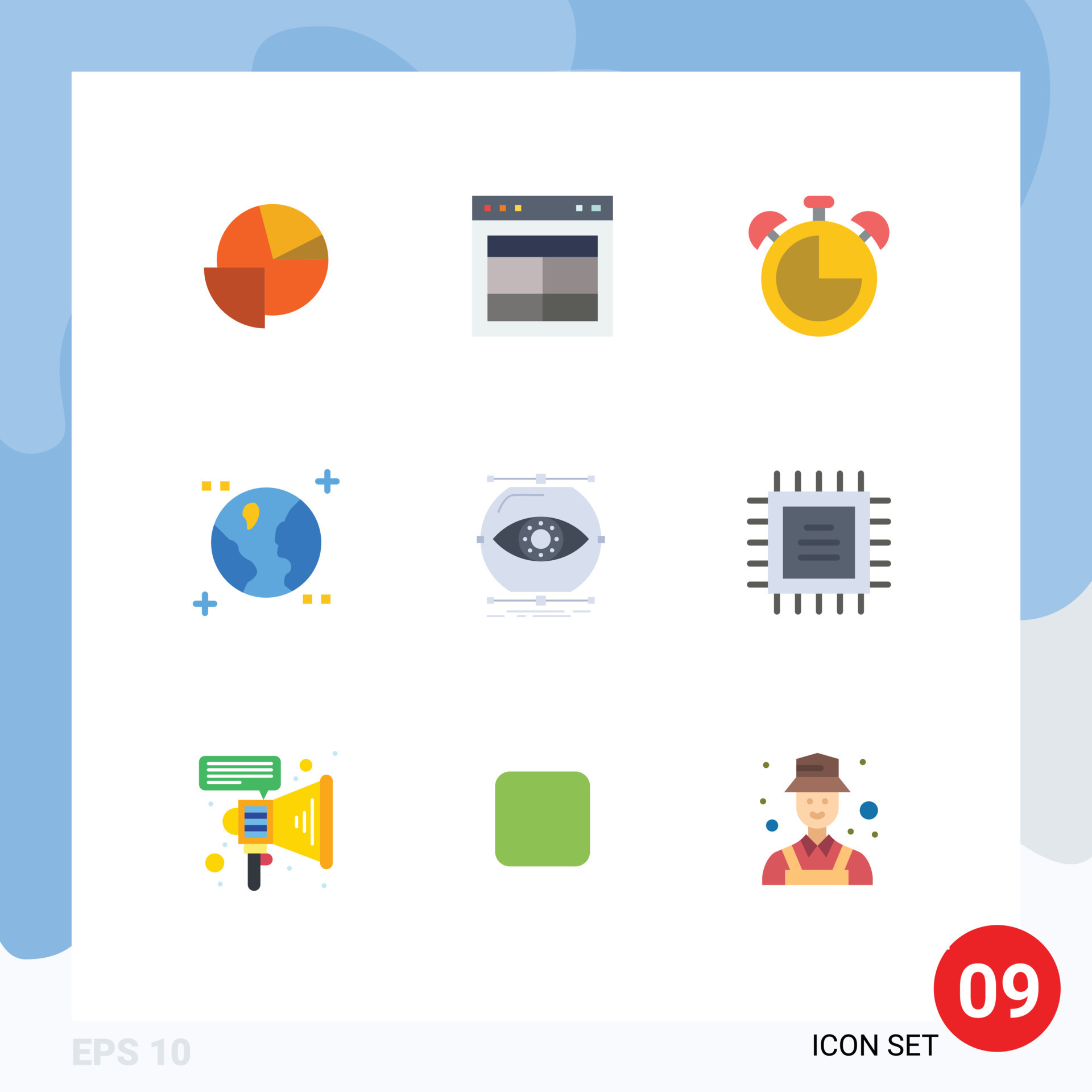 Set Of 9 Vector Flat Colors On Grid For Conception Space Website Earth Timer Editable Vector