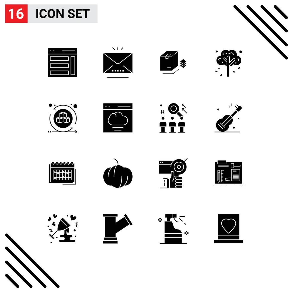 Set of 16 Vector Solid Glyphs on Grid for environment plant open fall ...