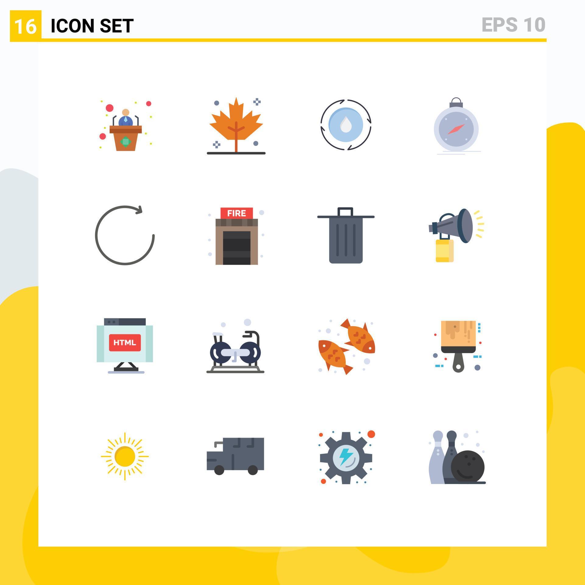 User Interface Pack Of 16 Basic Flat Colors Of Clockwise Location Water Gps Direction Editable