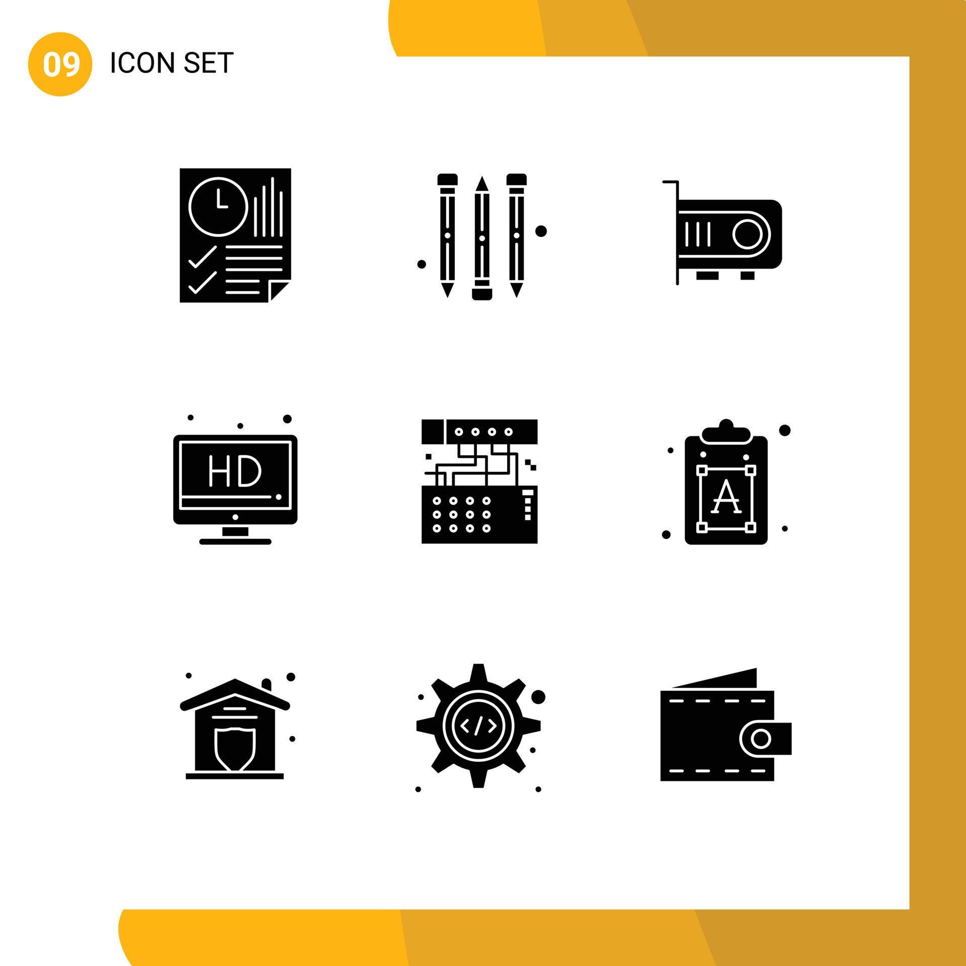 Group of 9 Solid Glyphs Signs and Symbols for module connection power ...