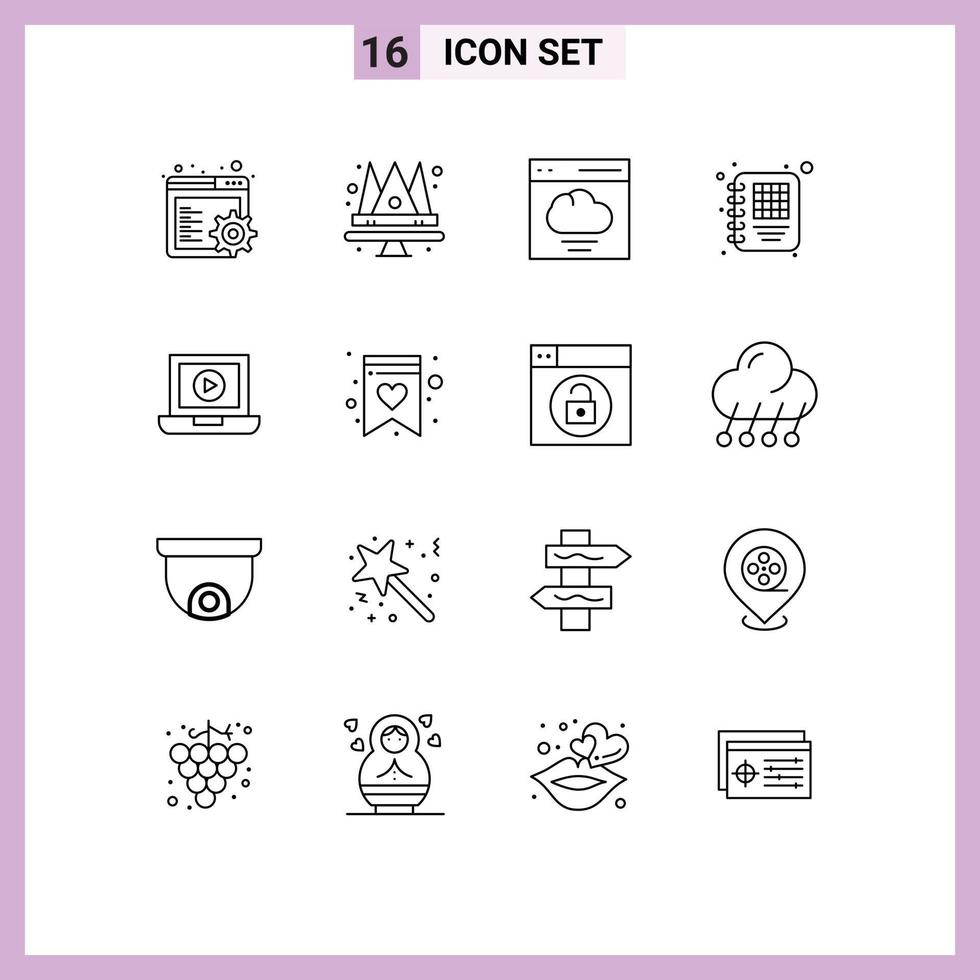 Pack Of 16 Creative Outlines Of Favorite Computer Communication Laptop Diary Editable Vector