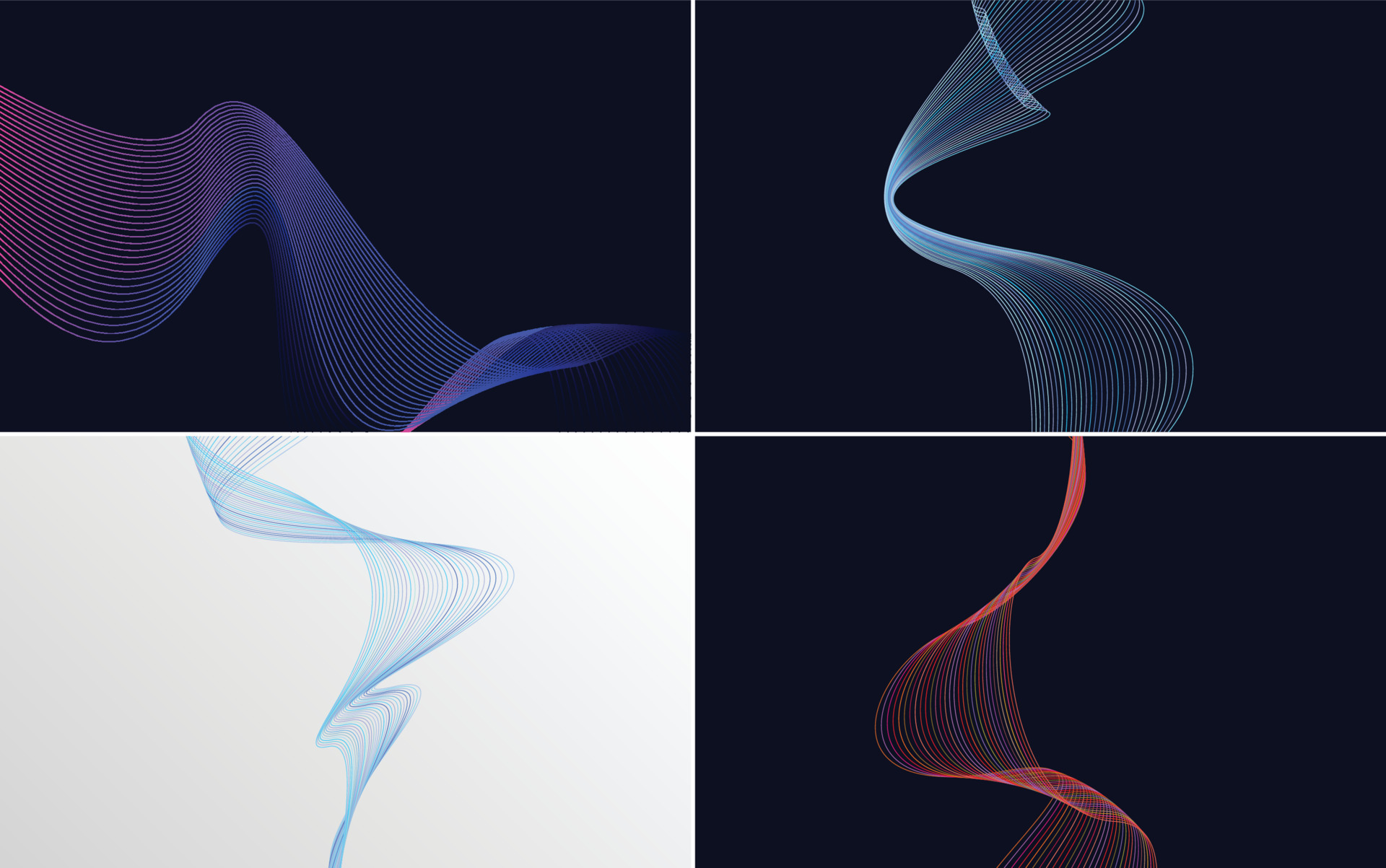 Set Of 4 Geometric Wave Pattern Background Abstract Waving Line