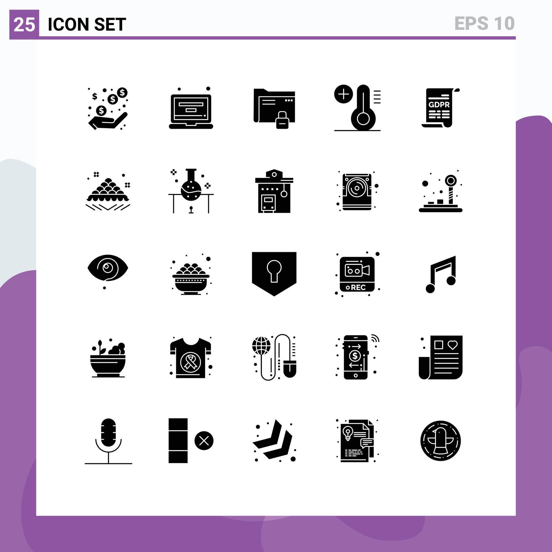 User Interface Pack of 25 Basic Solid Glyphs of form temperature data plus secure Editable ...