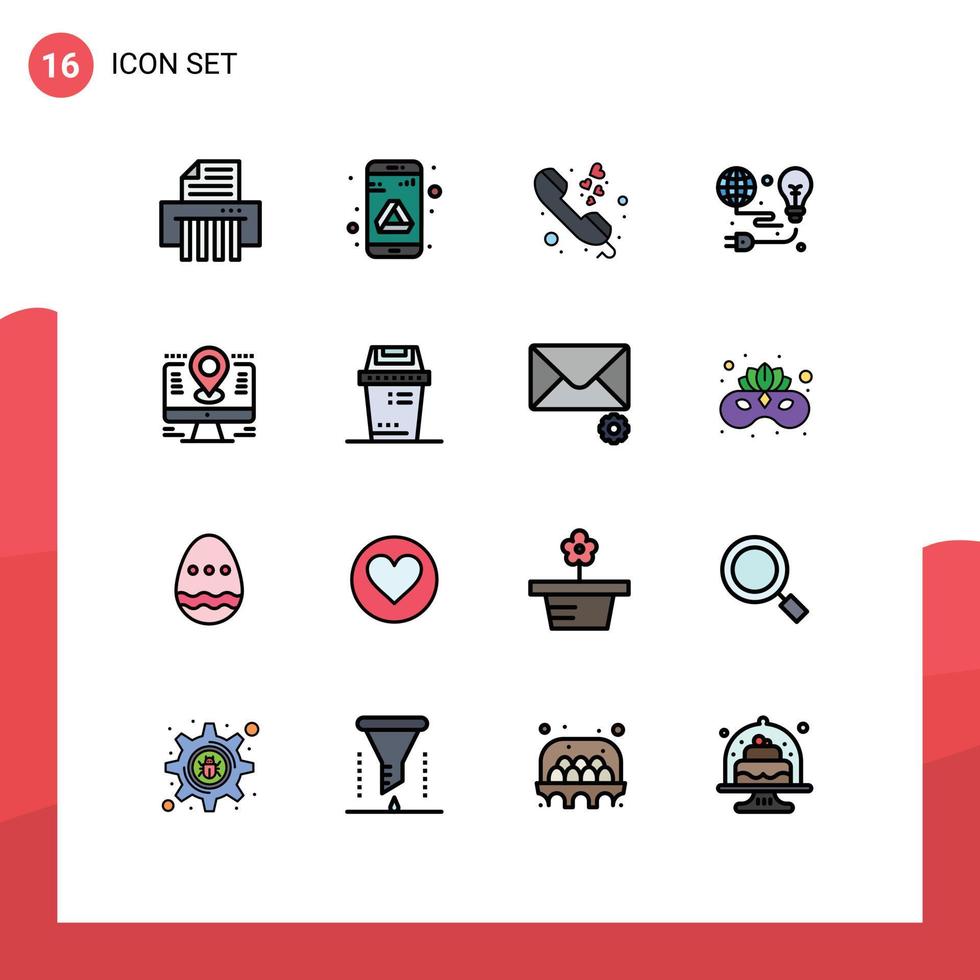 Set Of 16 Vector Flat Color Filled Lines On Grid For Computer Bulb
