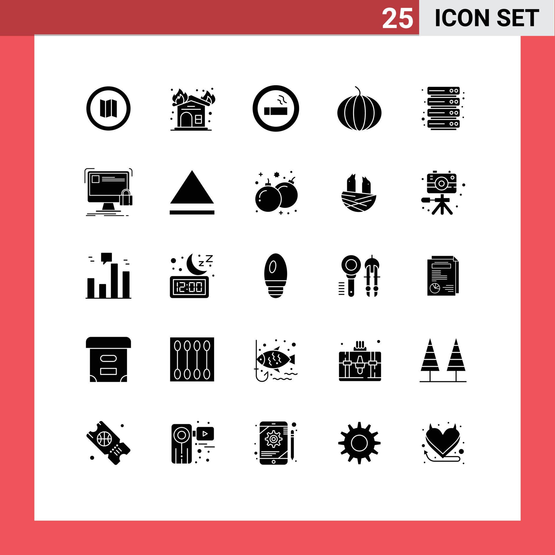 Set Of 25 Modern Ui Icons Symbols Signs For Protection Server Cigarette