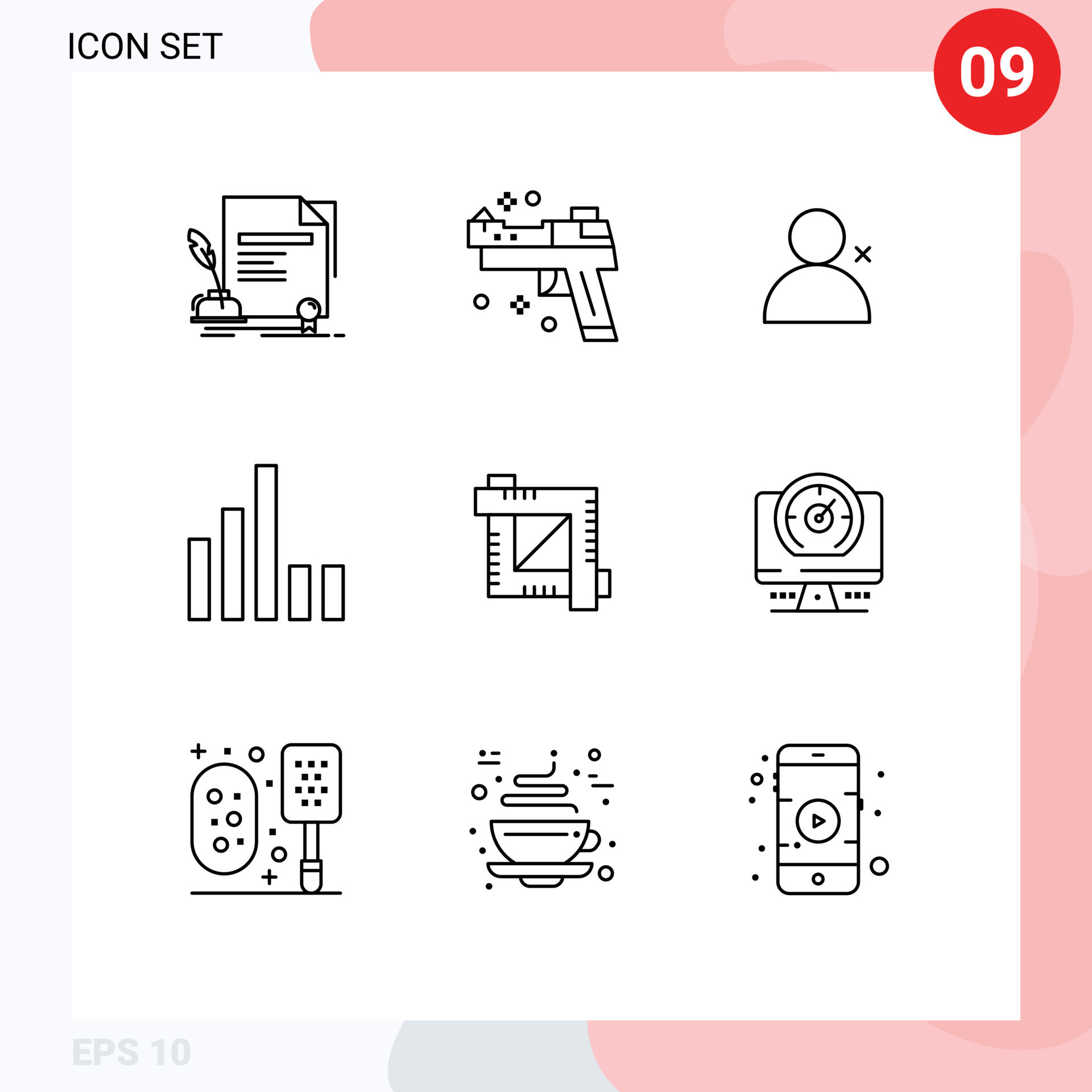 Set Of 9 Commercial Outlines Pack For Designing Tool Crop Weapons Signal Connection Editable