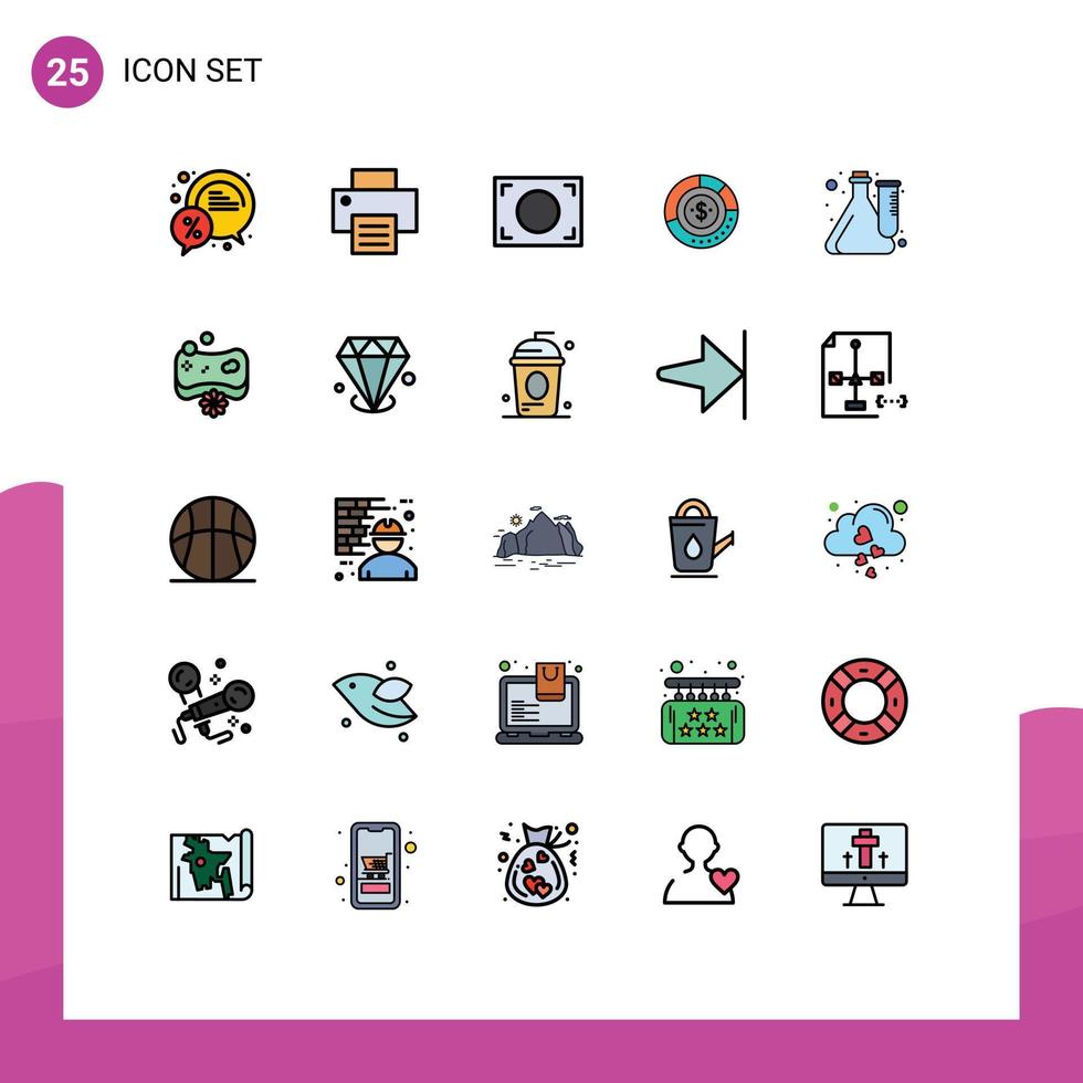 User Interface Pack Of 25 Basic Filled Line Flat Colors Of Report Finance Focus Chart Analysis