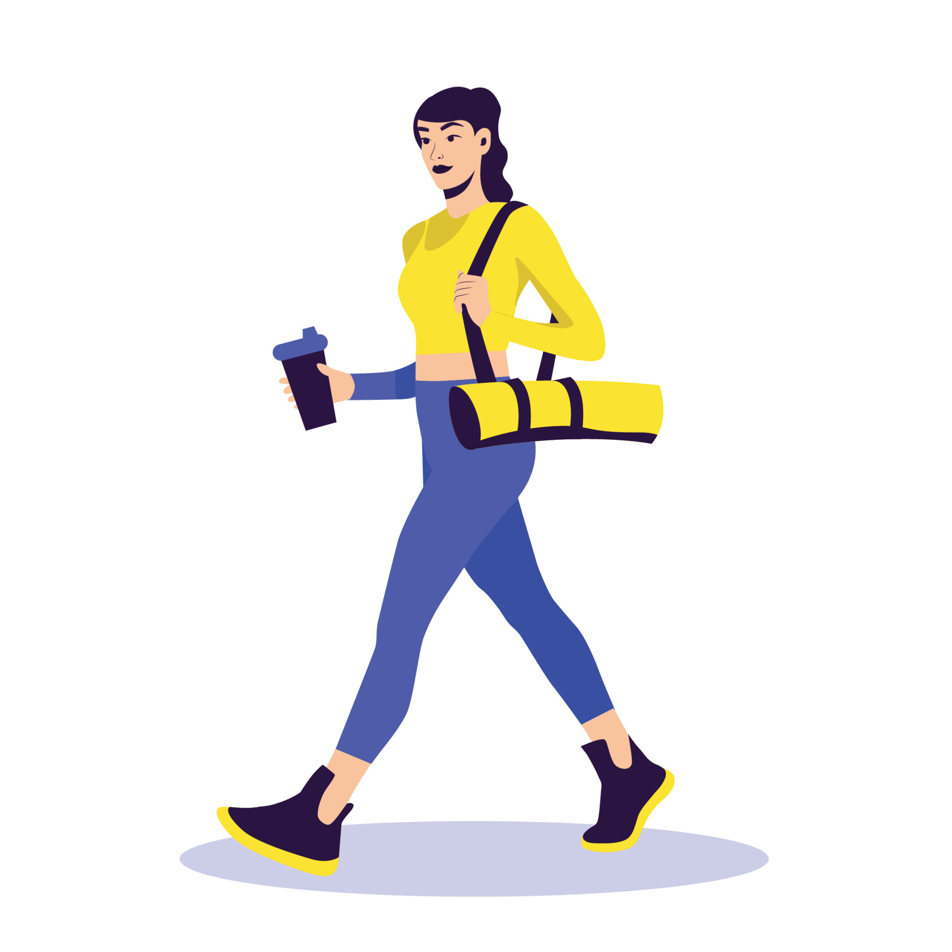 Girl With A Bottle Of Water In Her Hands Goes To Sports With A Rug girl-with-a-bottle-of-water-in-her-hands-goes-to-sports-with-a-rug