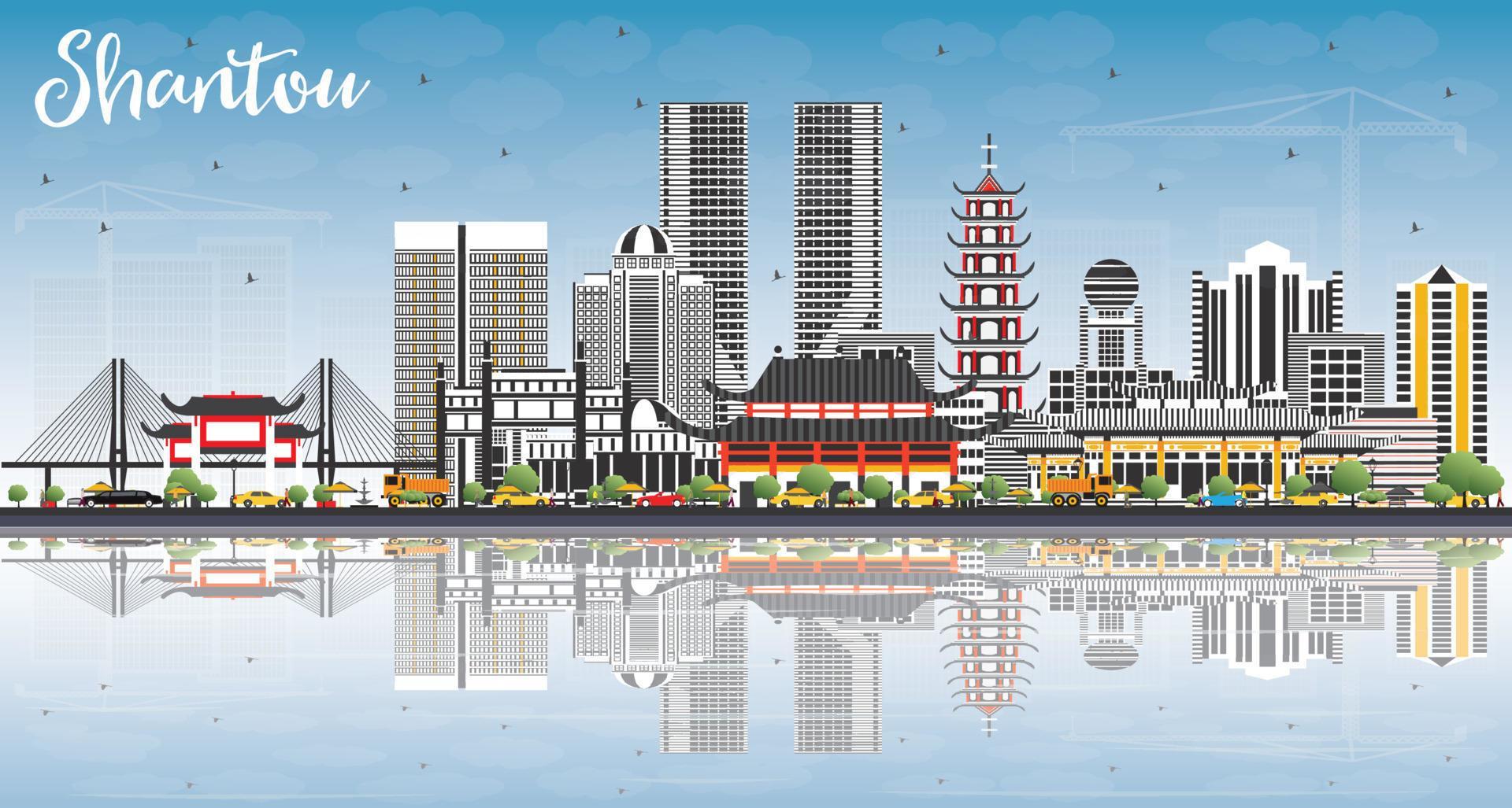 Shantou China Skyline with Gray Buildings, Blue Sky and Reflections. 16770445 Vector Art at Vecteezy