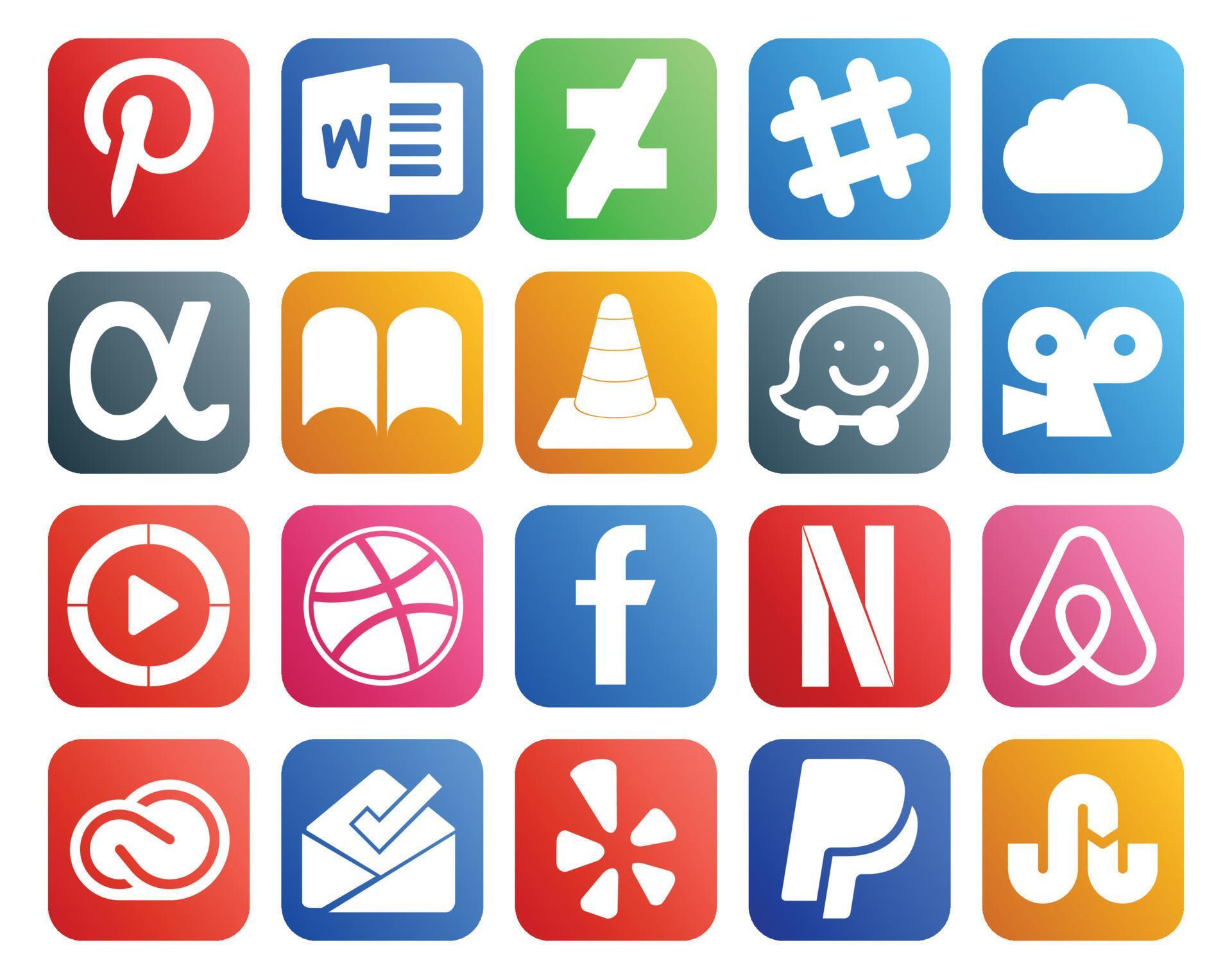 20 Social Media Icon Pack Including netflix dribbble vlc video viddler ...