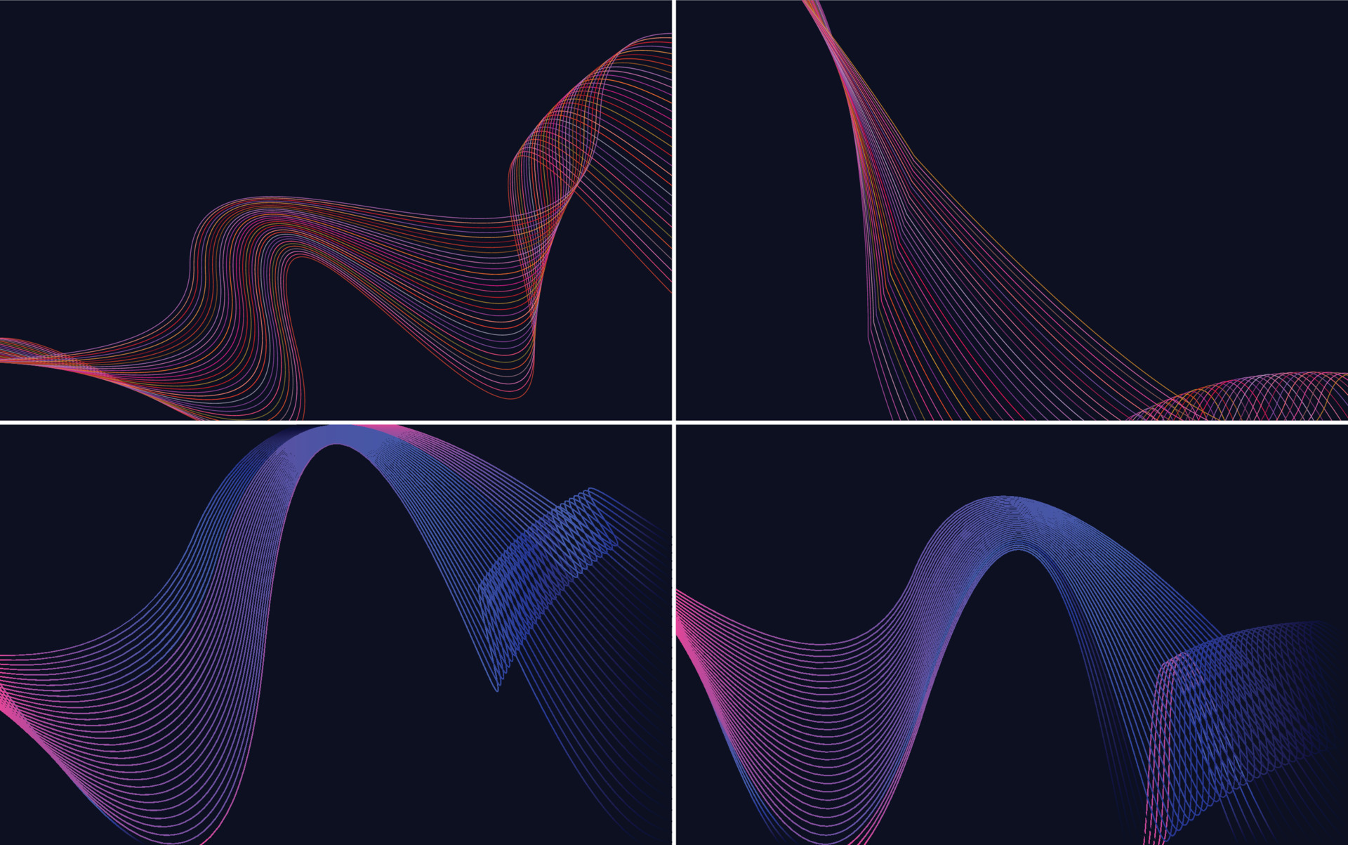 Set Of 4 Geometric Wave Pattern Background Abstract Waving Line