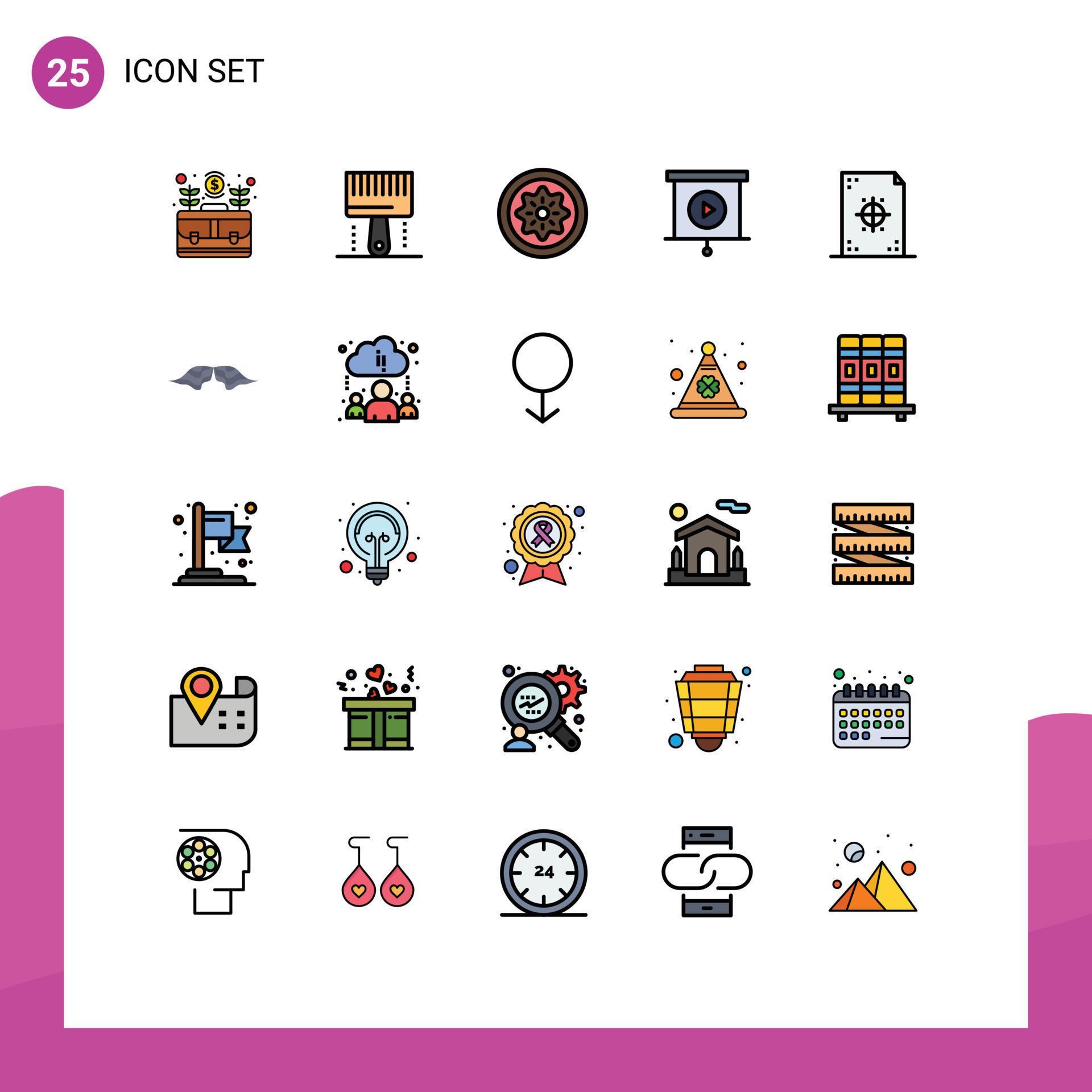 25 Thematic Vector Filled Line Flat Colors And Editable Symbols Of Presentation Analytics