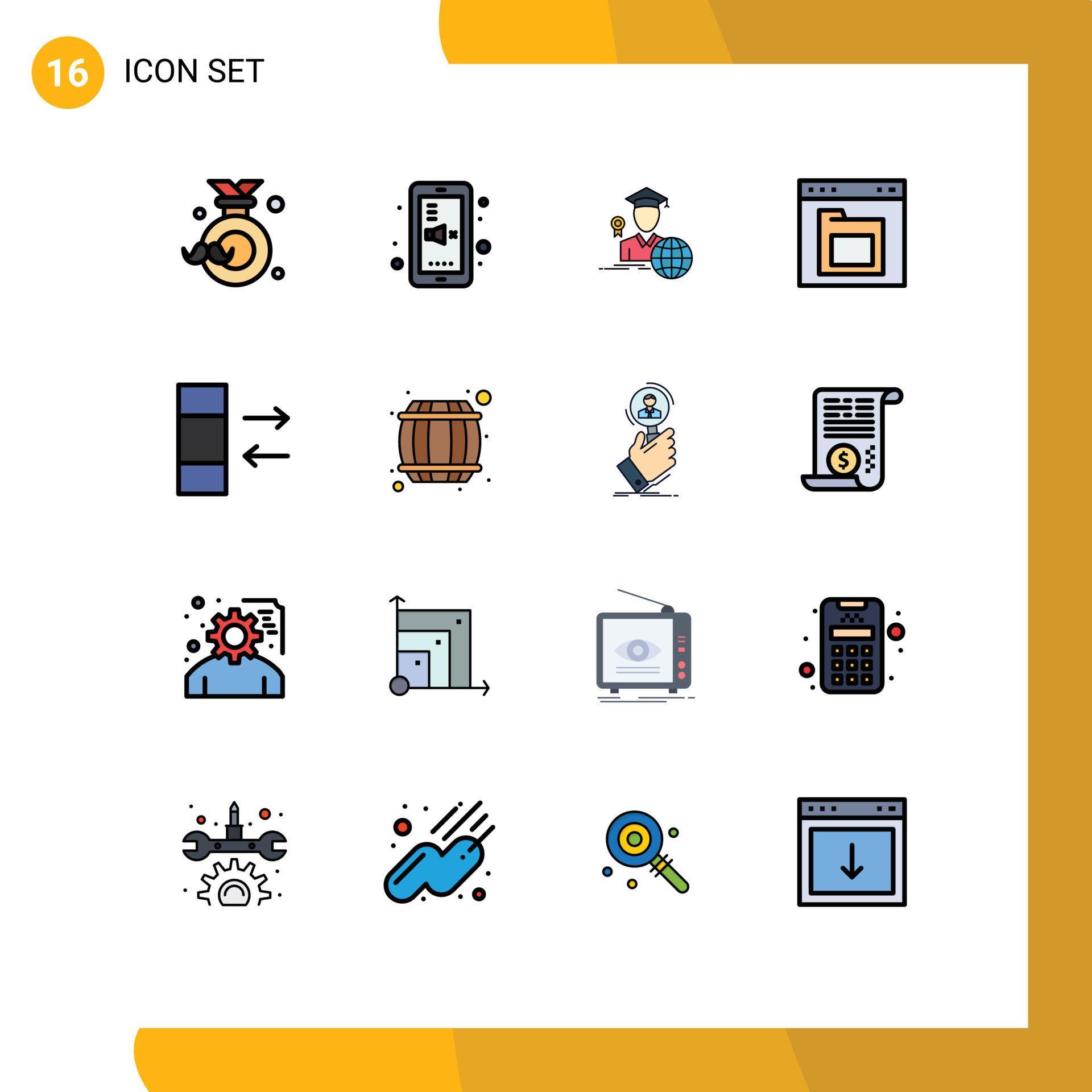 16 Thematic Vector Flat Color Filled Lines And Editable Symbols Of Interface File Mute Document