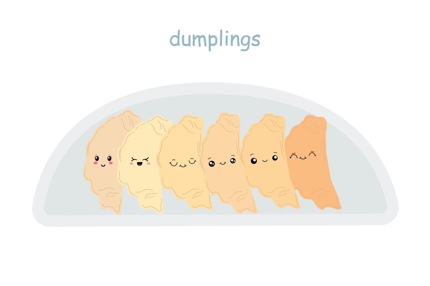 A Set Of Cute Dumplings In The Style Of Kawaii Vector Illustration Of