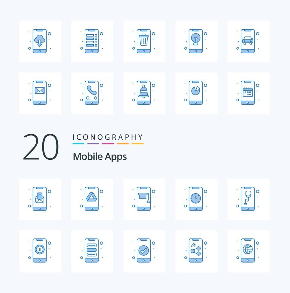 20 Mobile Apps Blue Color Icon Pack Like App Interaction Education App Training App 16776814