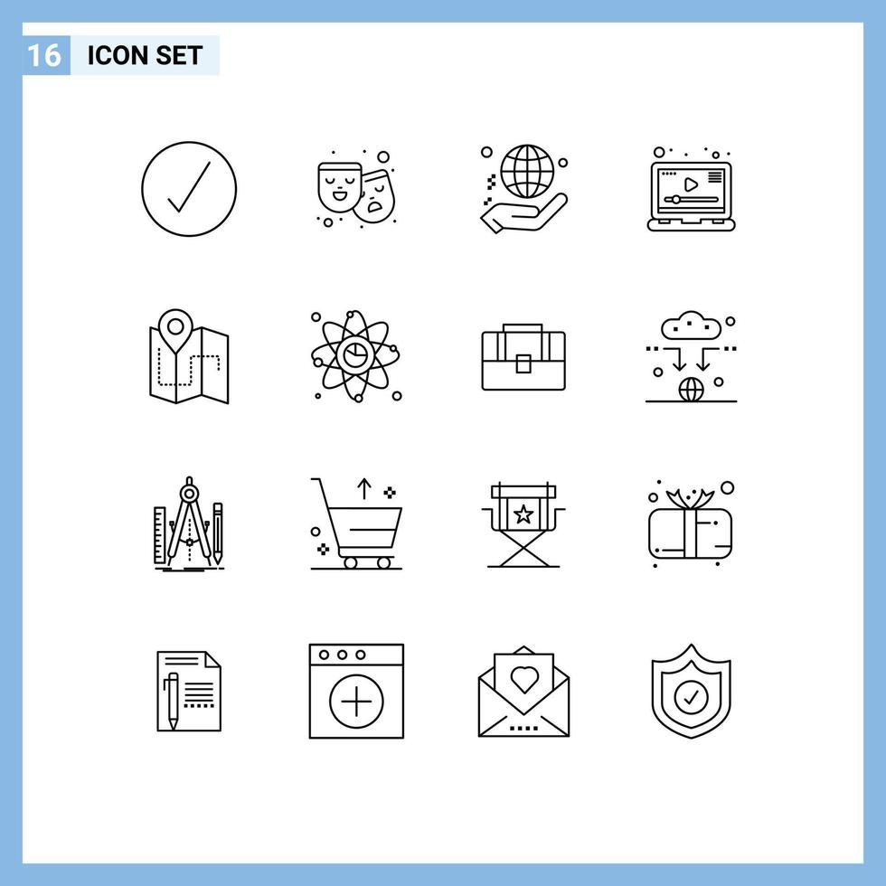 Stock Vector Icon Pack of 16 Line Signs and Symbols for map video hand ...