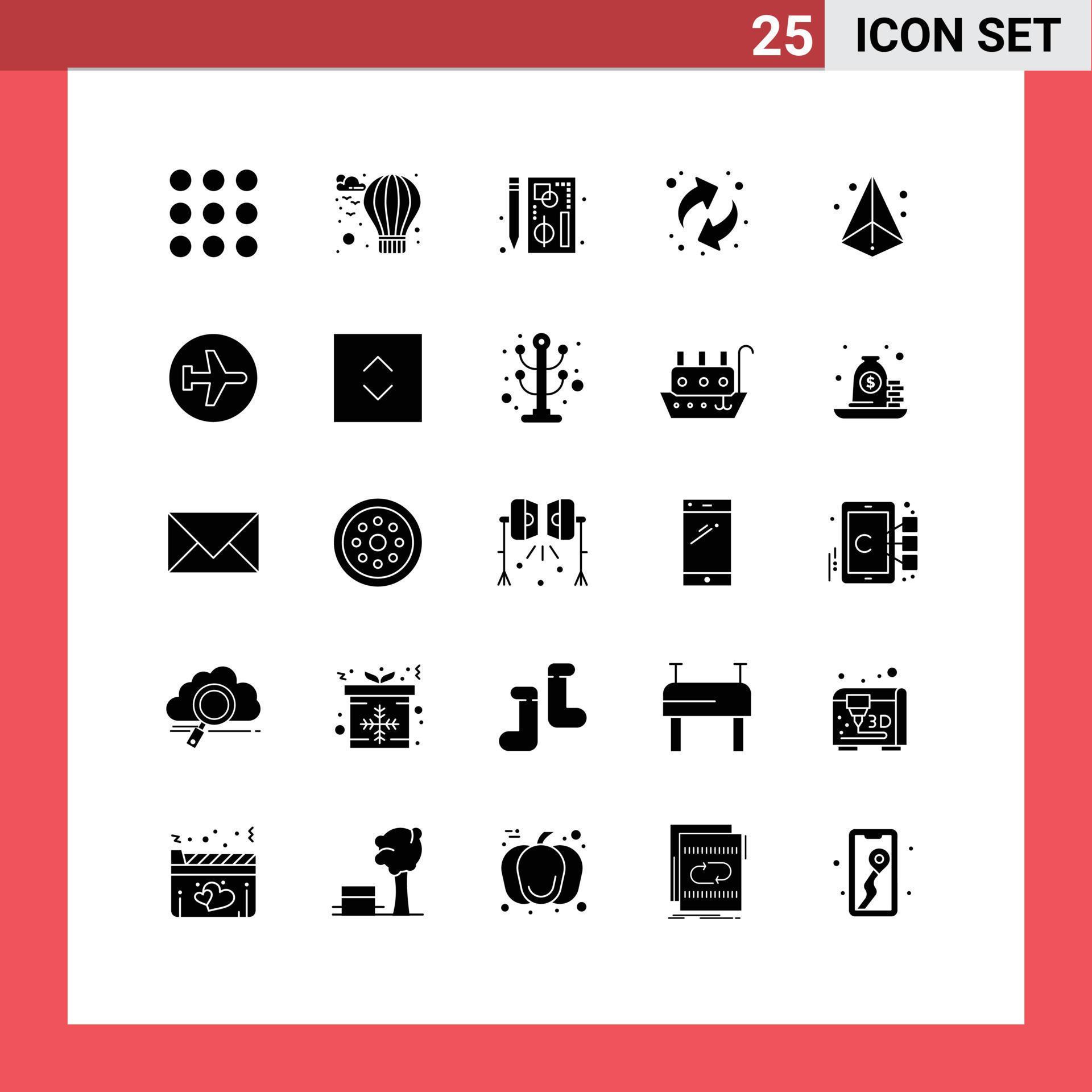 Pictogram Set of 25 Simple Solid Glyphs of printing laser graph box recycling Editable Vector ...