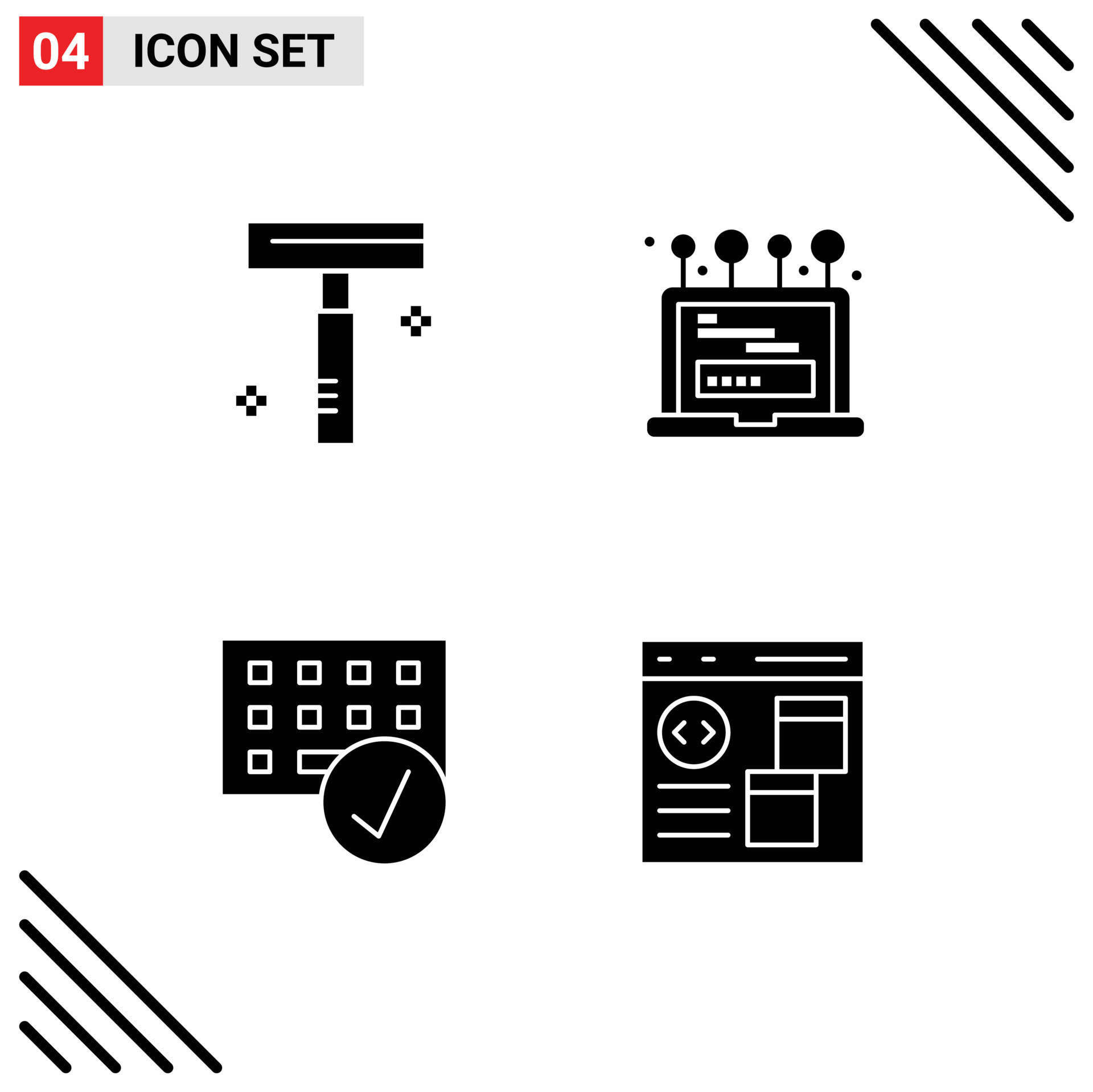 Set Of 4 Modern Ui Icons Symbols Signs For Beauty Connected Salon Login Gadget Editable Vector