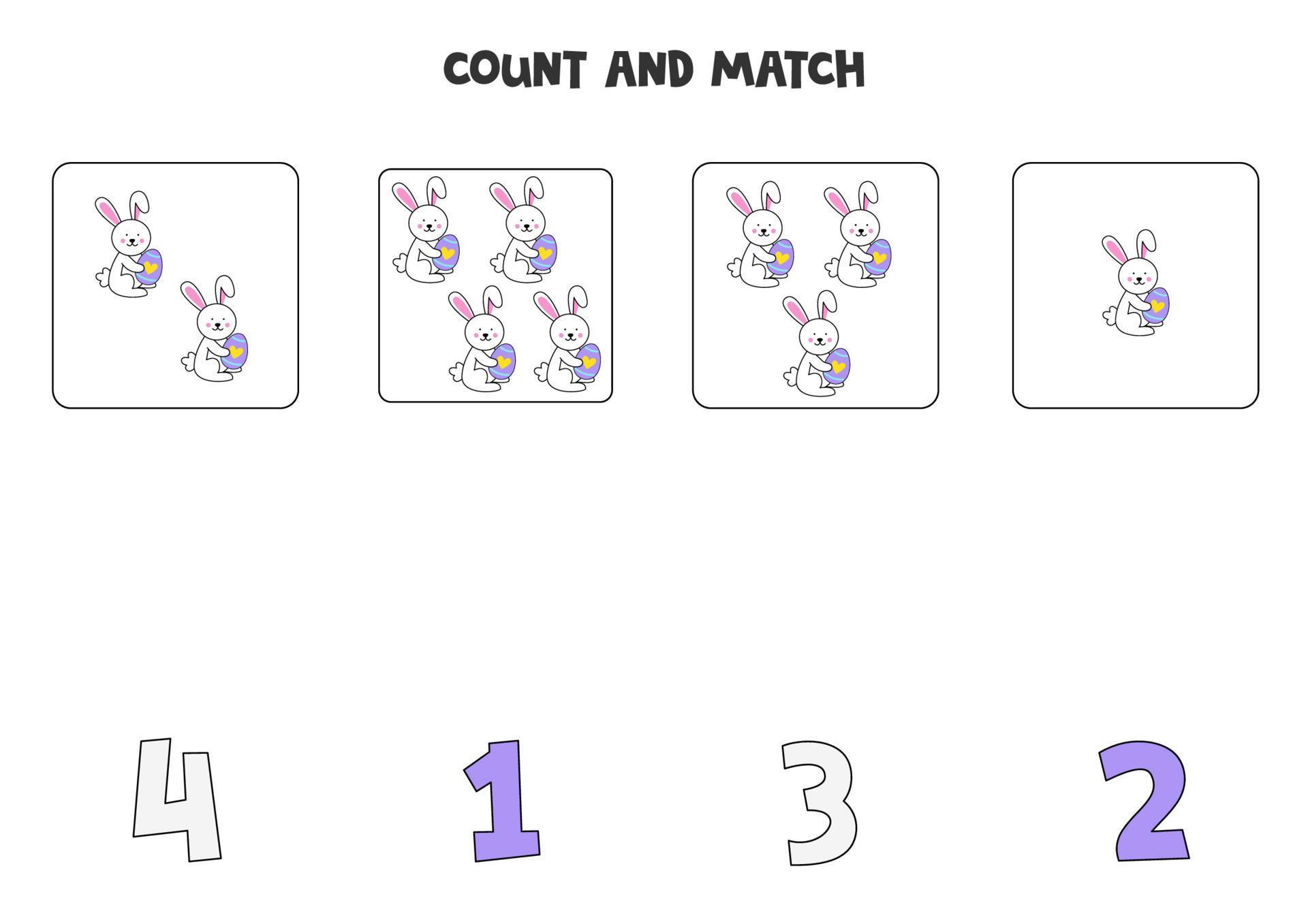 Counting game for kids. Count all Easter rabbits and match with numbers ...