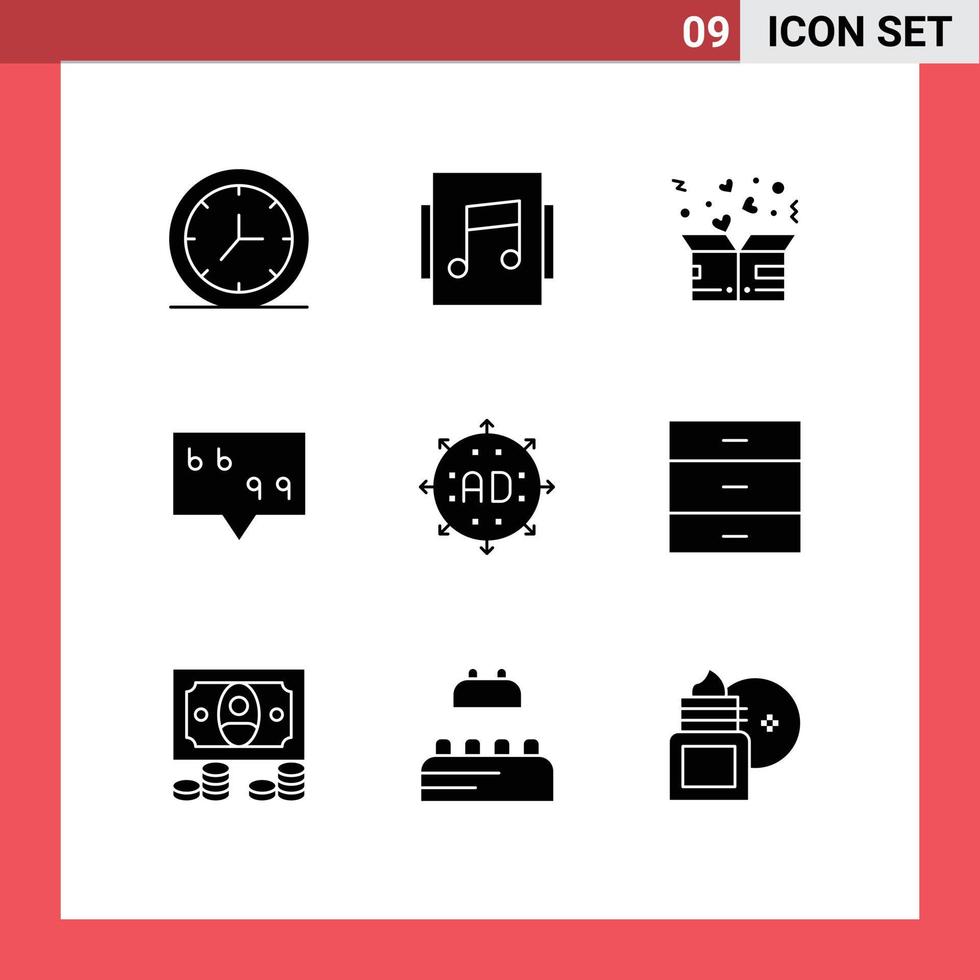 User Interface Pack of 9 Basic Solid Glyphs of expand advertisement box ad message Editable ...