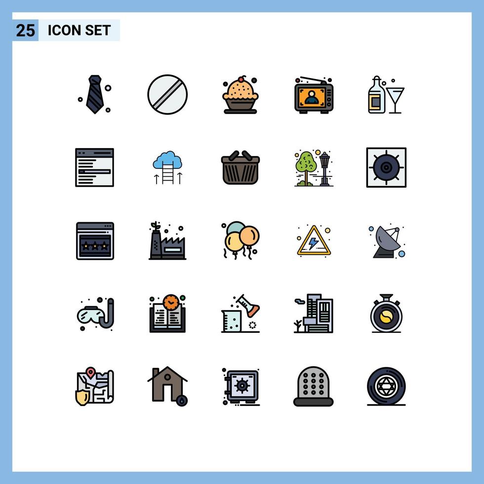 Mobile Interface Filled Line Flat Color Set Of 25 Pictograms Of Man Advertisement Science Ad