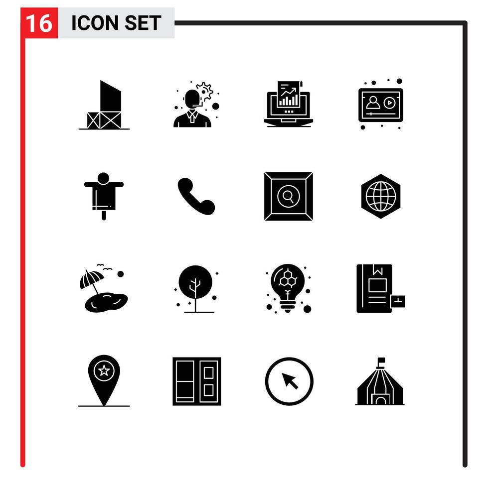 Pictogram Set of 16 Simple Solid Glyphs of agriculture profile ...