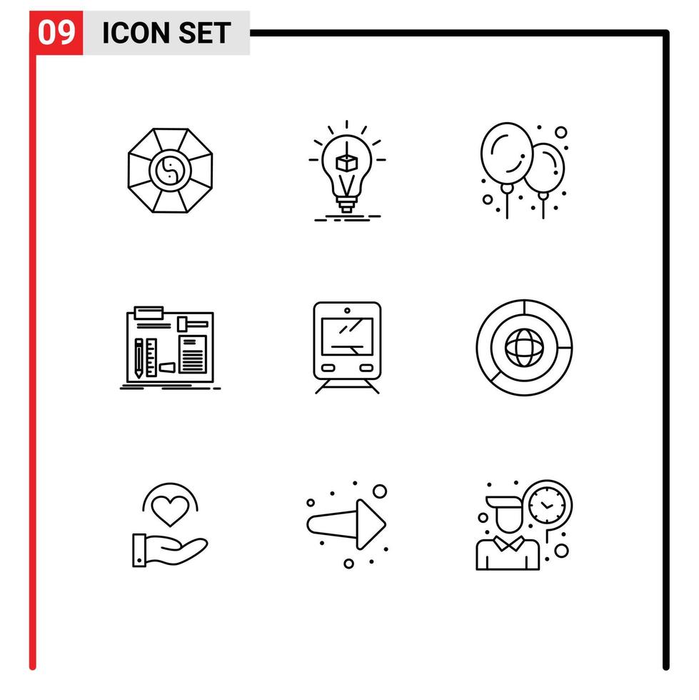 Group Of 9 Modern Outlines Set For Transport Workshop Box Engineer