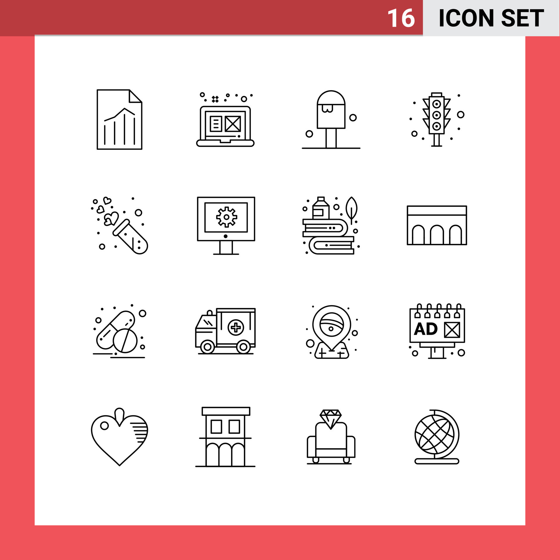 Set of 16 Modern UI Icons Symbols Signs for heart traffic lights ... Set of 16 Modern UI Icons Symbols Signs for heart traffic lights ...