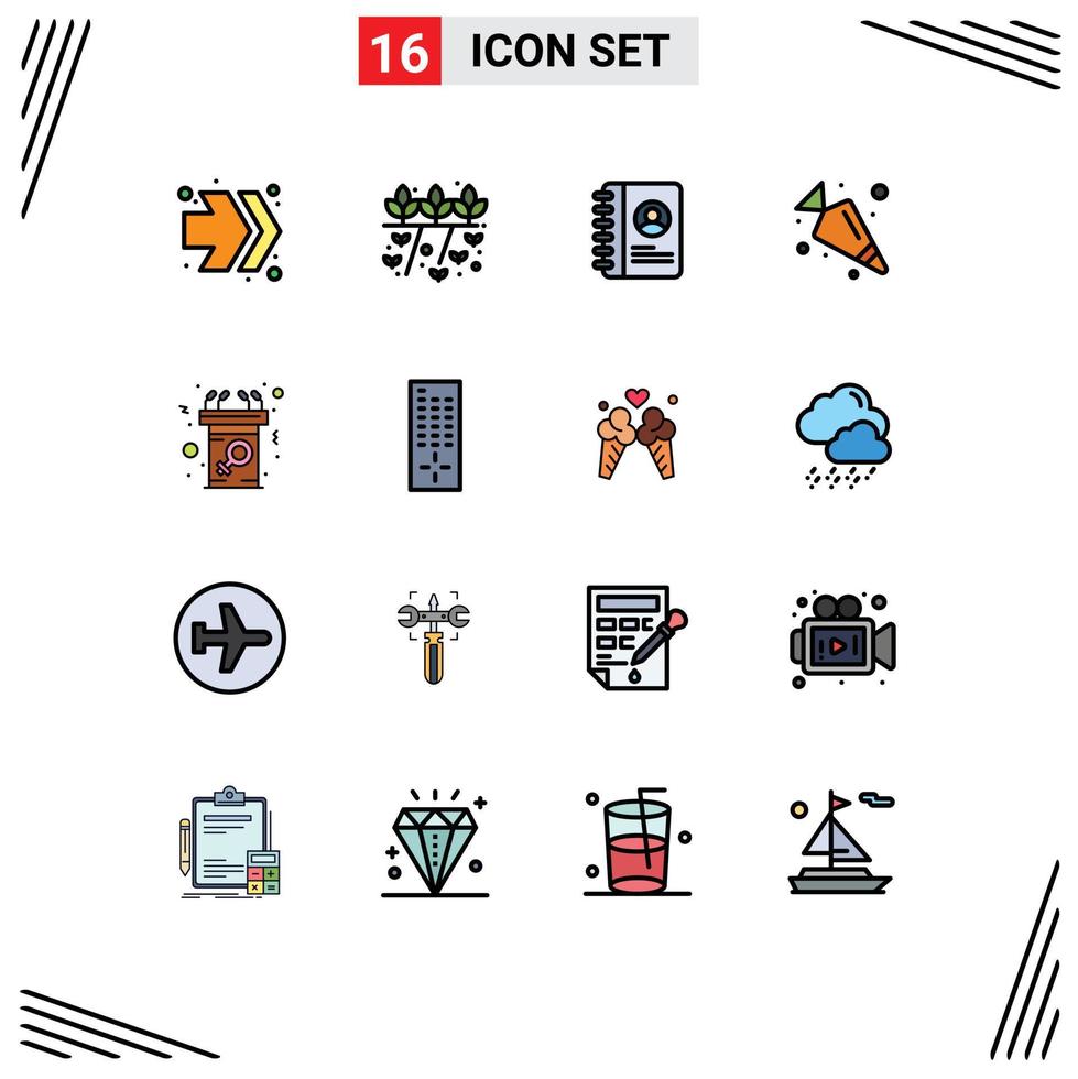 Set of 16 Modern UI Icons Symbols Signs for speech female contact communication vegetable ...