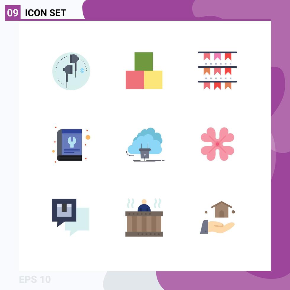 User Interface Pack Of 9 Basic Flat Colors Of Tool Repair Toy Manual Party Editable Vector