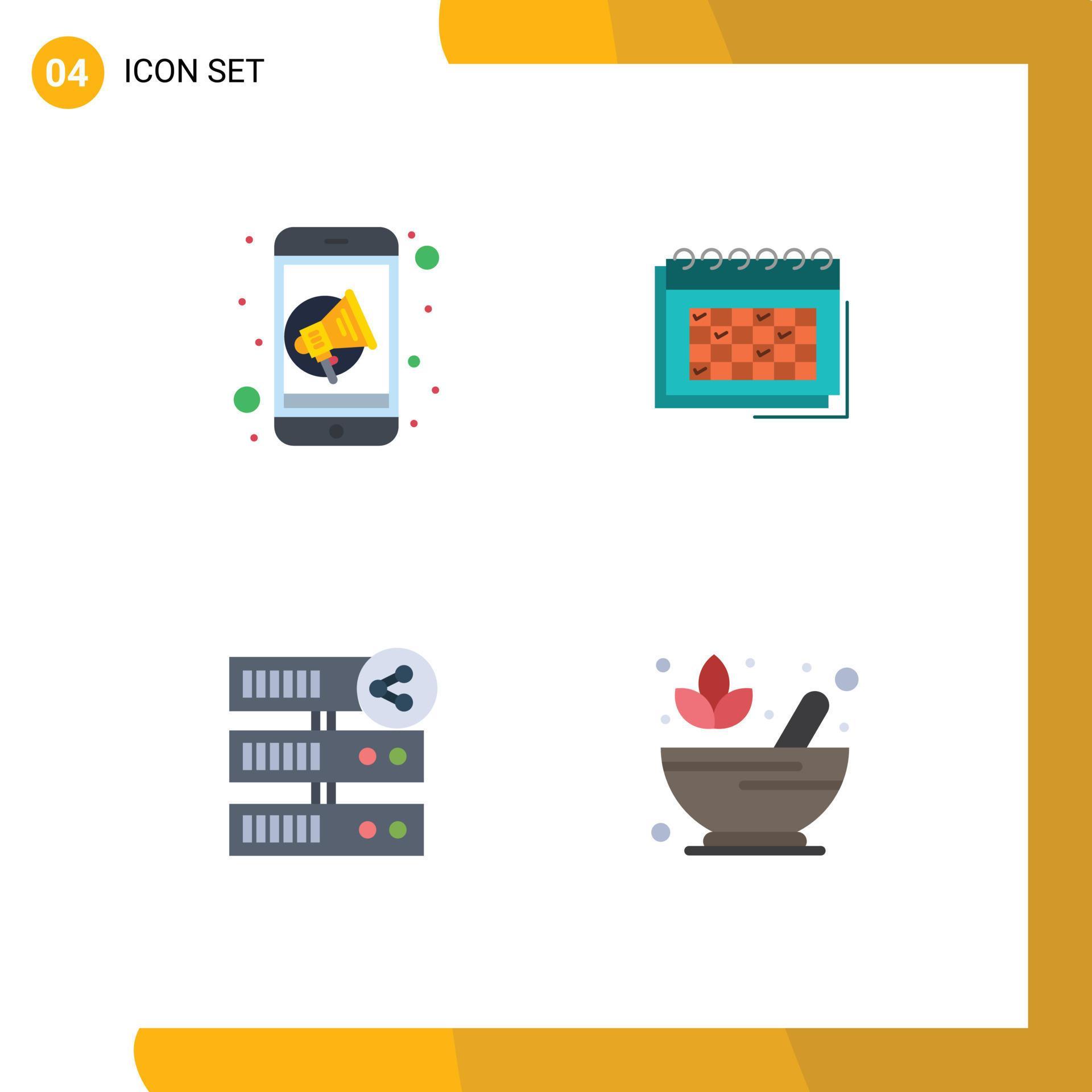 Group Of 4 Modern Flat Icons Set For Advertising Schedule Speaker Date Hosting Editable Vector