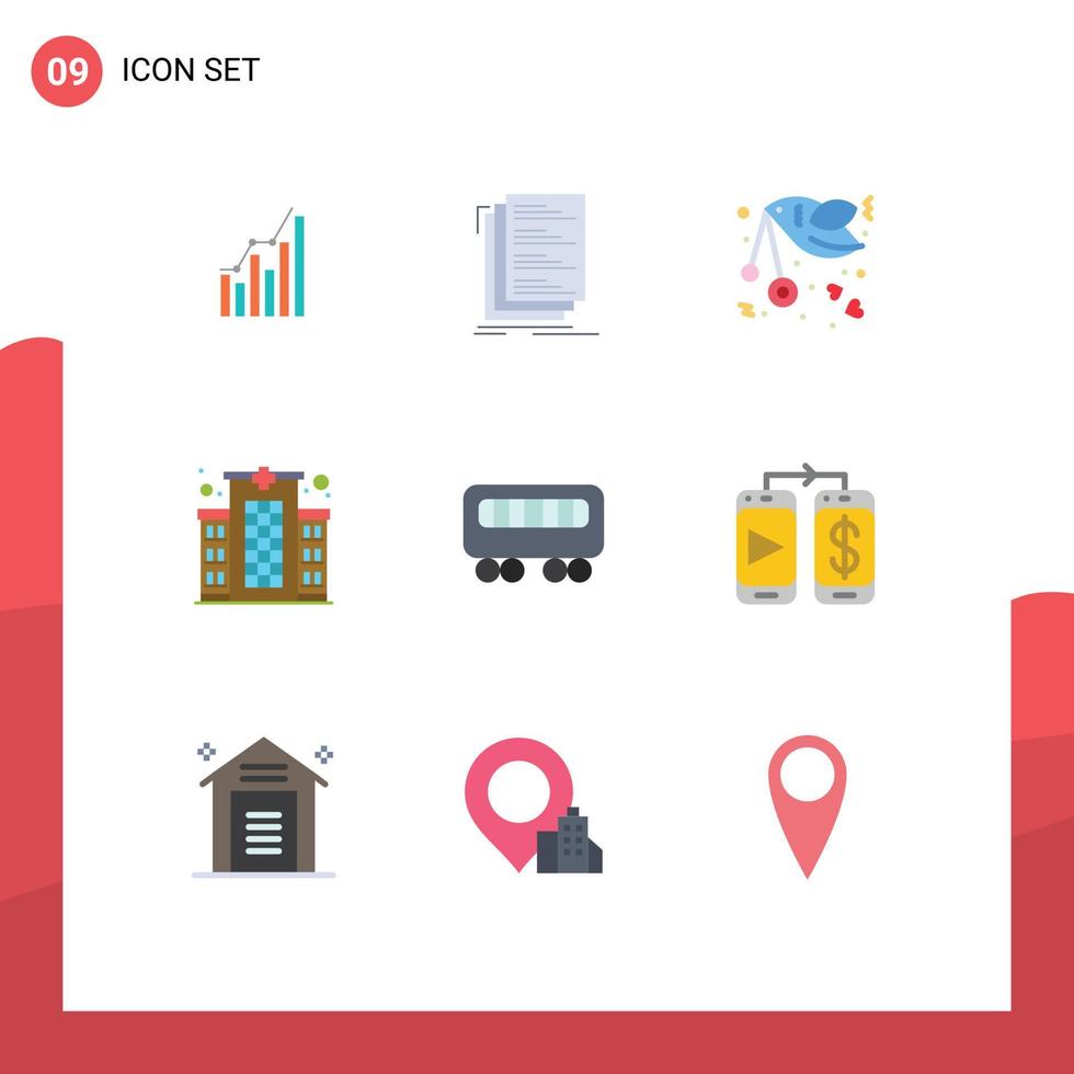 Mobile Interface Flat Color Set Of 9 Pictograms Of Building Letter Coding Love Bird Editable