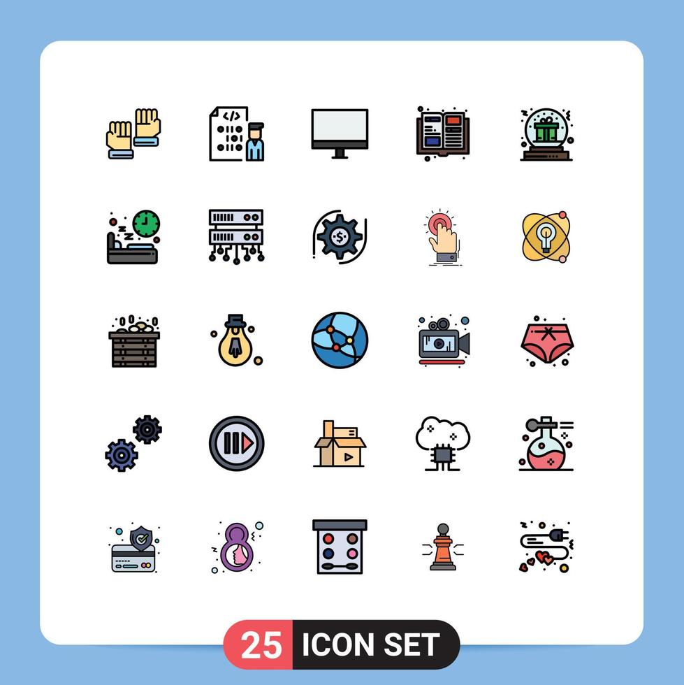 Set of 25 Vector Filled line Flat Colors on Grid for present items programming catalogue ...