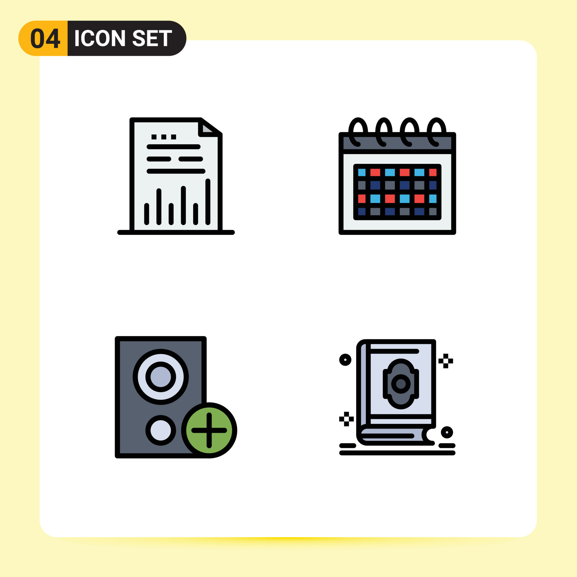 Set Of 4 Modern Ui Icons Symbols Signs For Analytics Computers File Date Gadget Editable Vector
