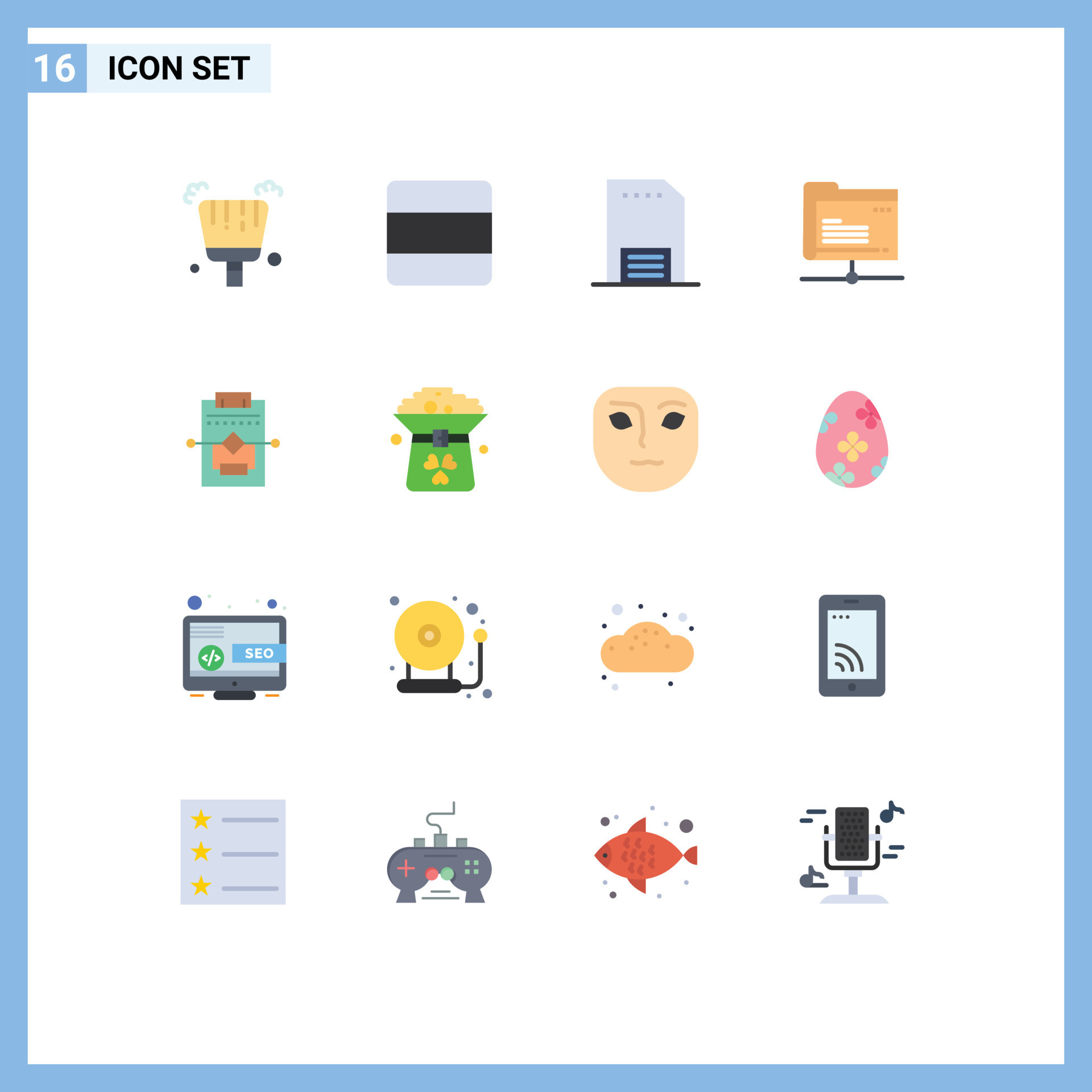 Set Of 16 Modern Ui Icons Symbols Signs For Network Storage Contact Server Data Editable Pack Of