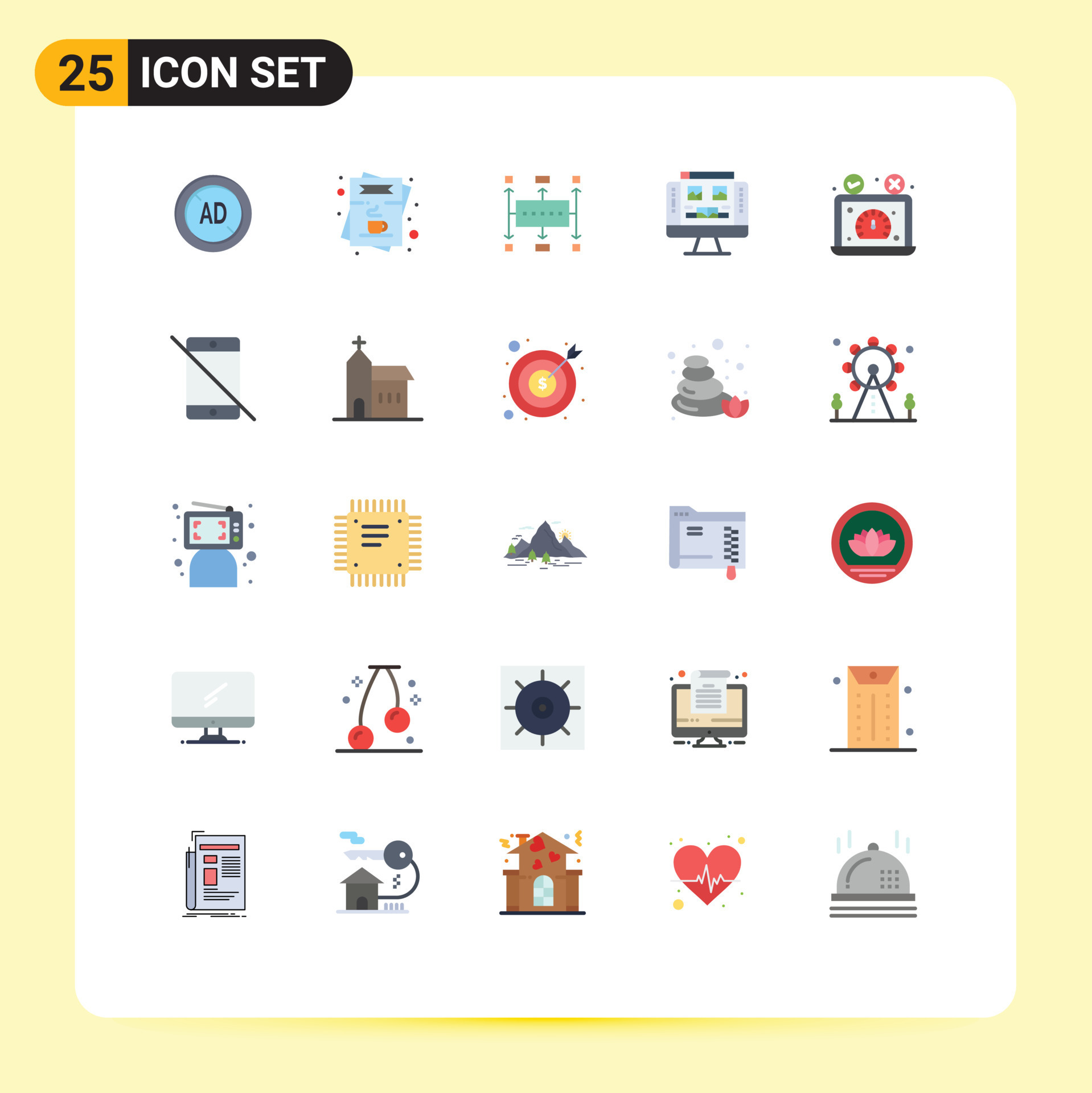 Pictogram Set Of 25 Simple Flat Colors Of Screen Computer Order Gallery