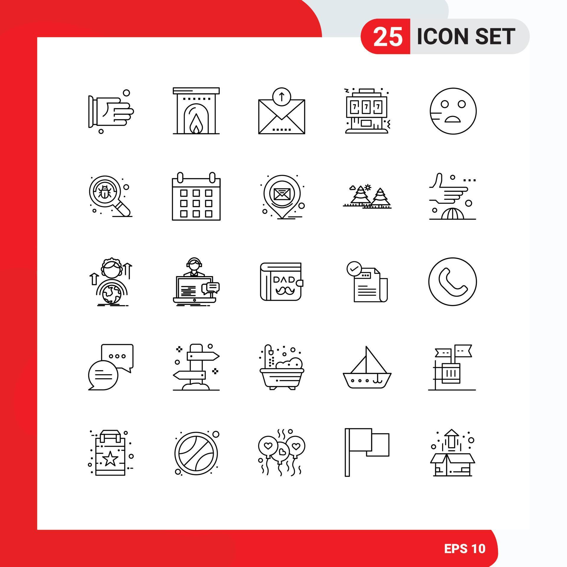 User Interface Pack Of 25 Basic Lines Of Emojis Console Email Joystick Gaming Editable Vector