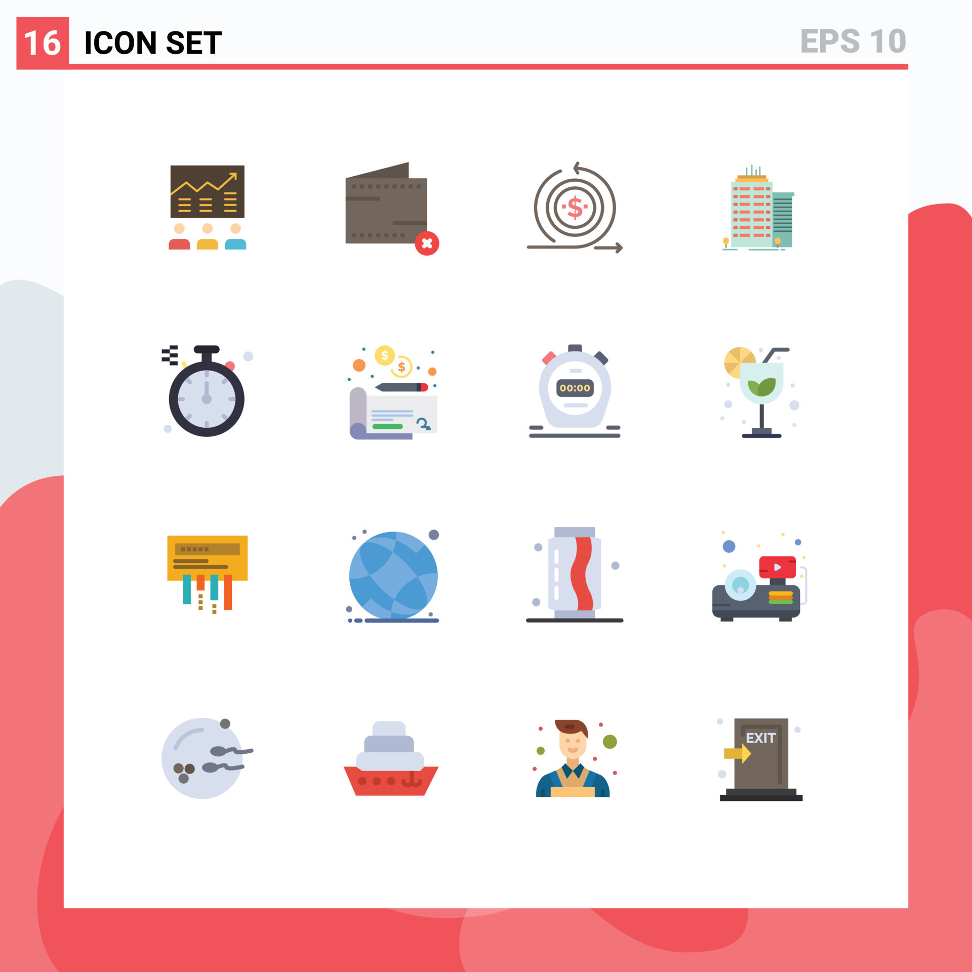Pictogram Set Of 16 Simple Flat Colors Of Building On Commerce Modern Business Editable Pack Of