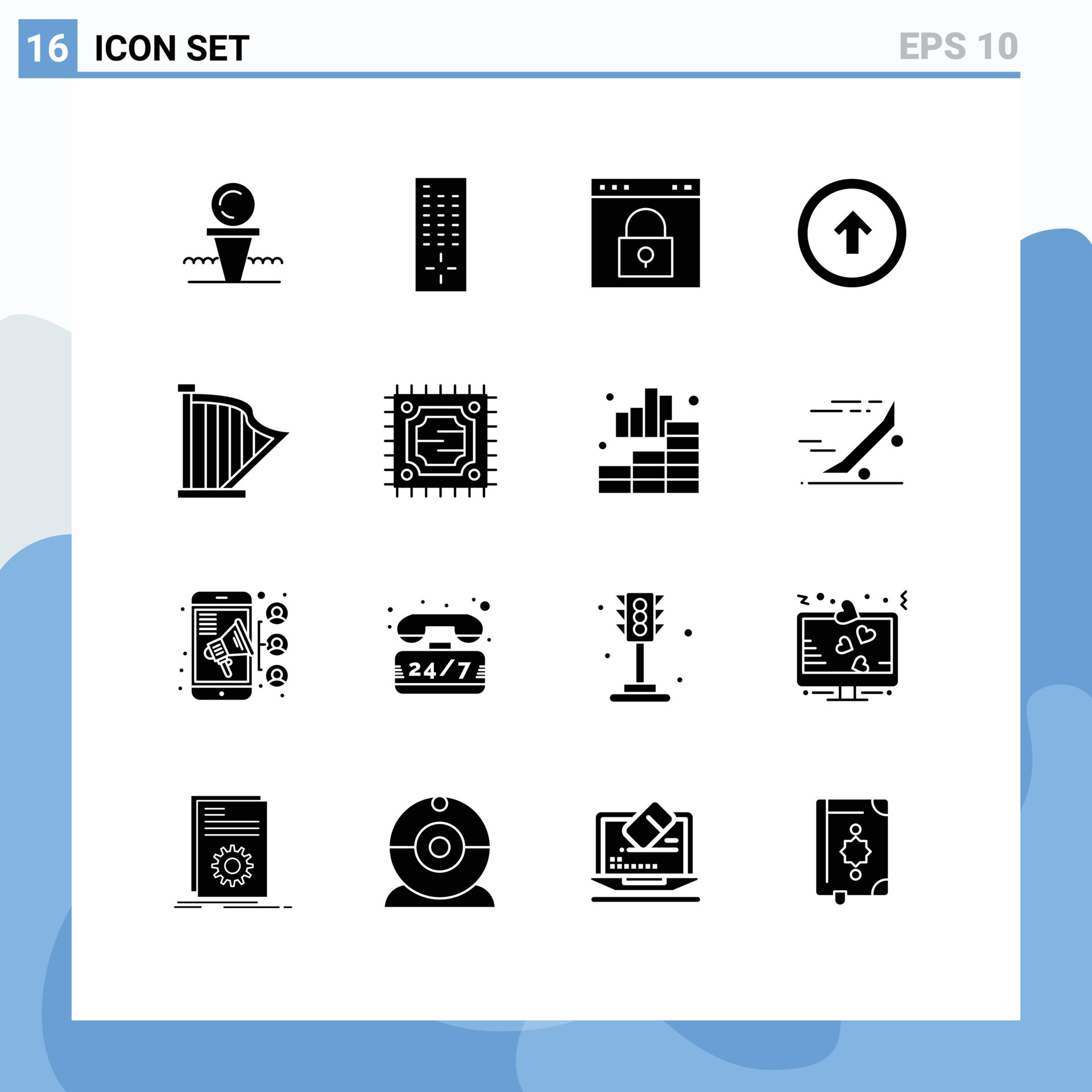 16 Universal Solid Glyphs Set For Web And Mobile Applications Up User Browser Button Password