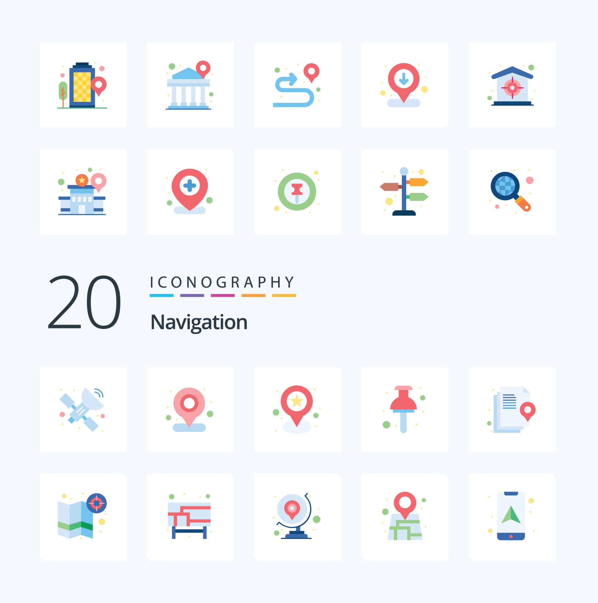 20 Navigation Flat Color Icon Pack Like Location File Favorite Document