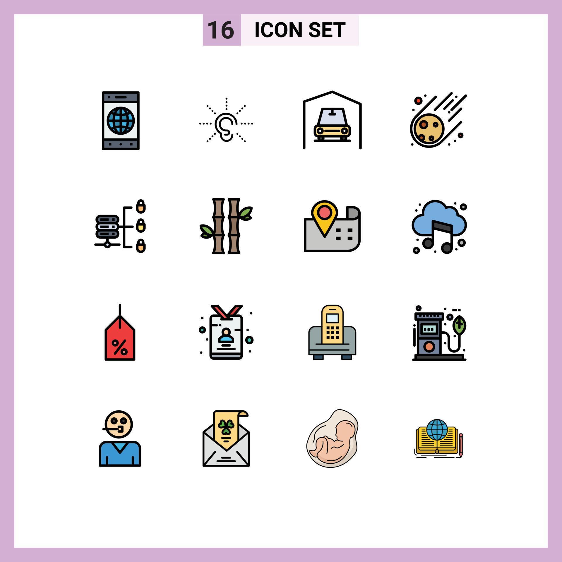 Editable Vector Line Pack Of 16 Simple Flat Color Filled Lines Of Secure Web Server Space Listen