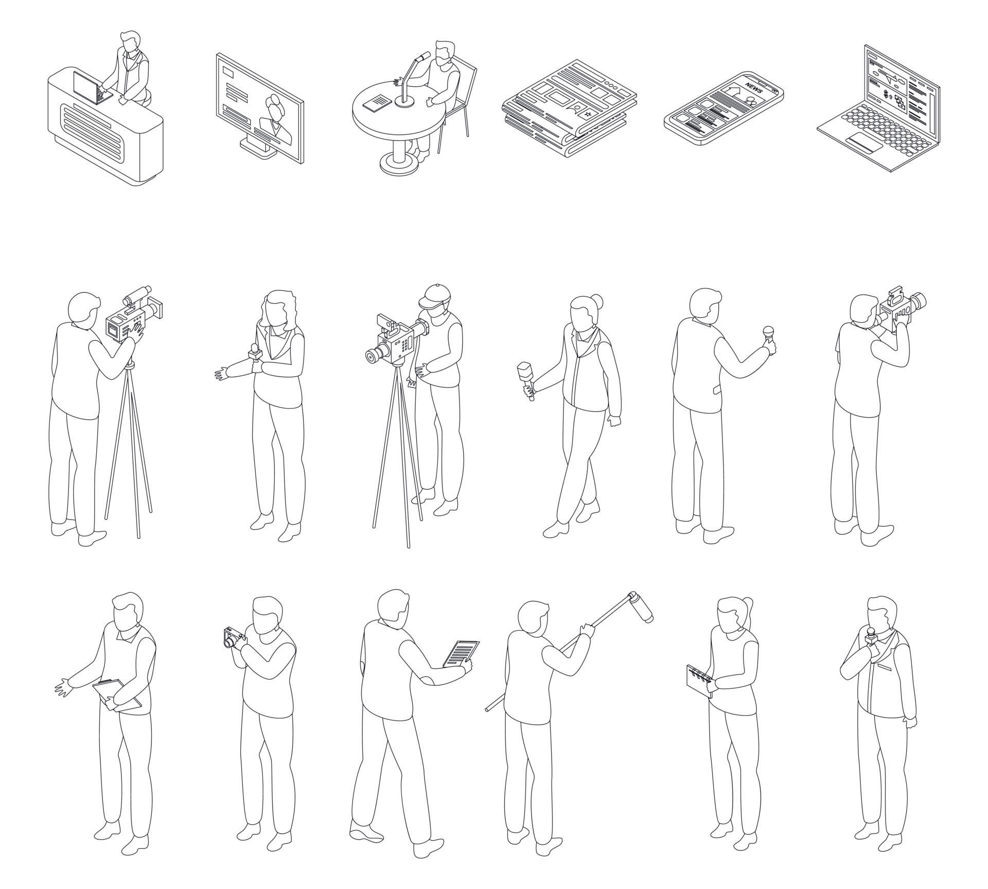 Reportage icons set vector outline 16814281 Vector Art at Vecteezy Reportage icons set vector outline 16814281 Vector Art at Vecteezy
