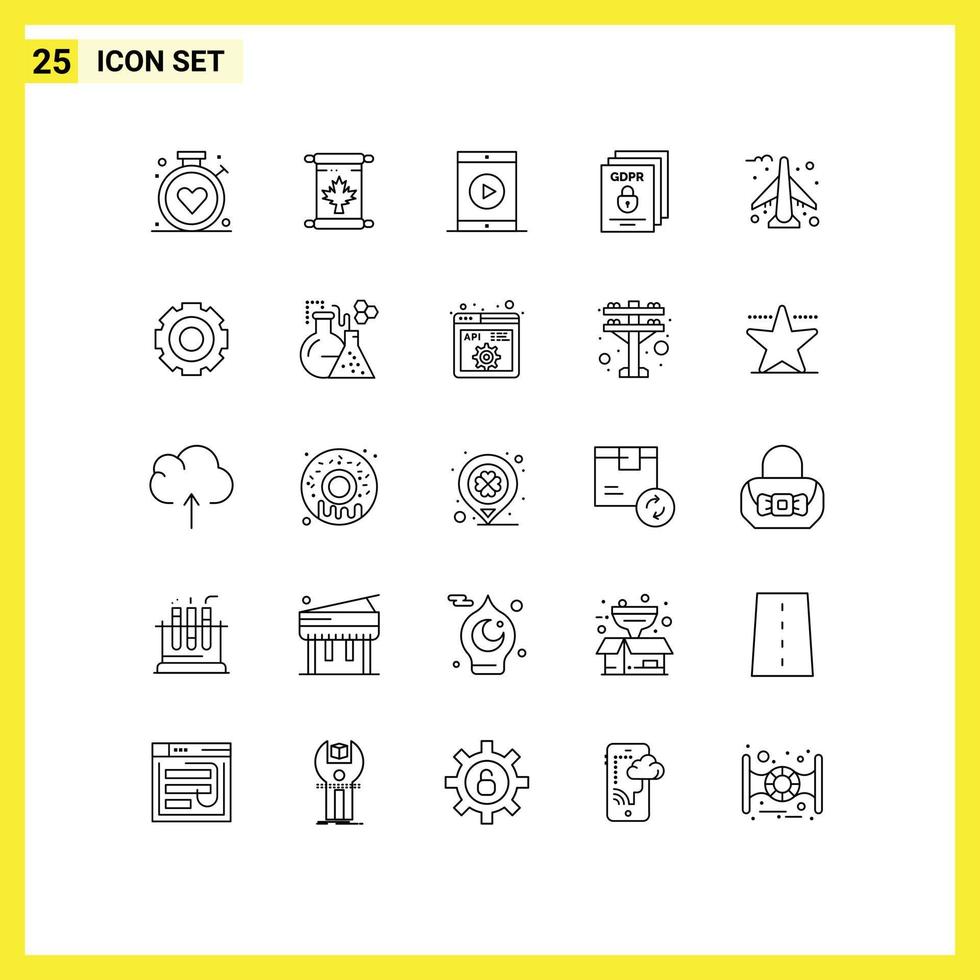 User Interface Pack Of 25 Basic Lines Of Secure Padlock Cinema Gdpr Phone Editable Vector Design
