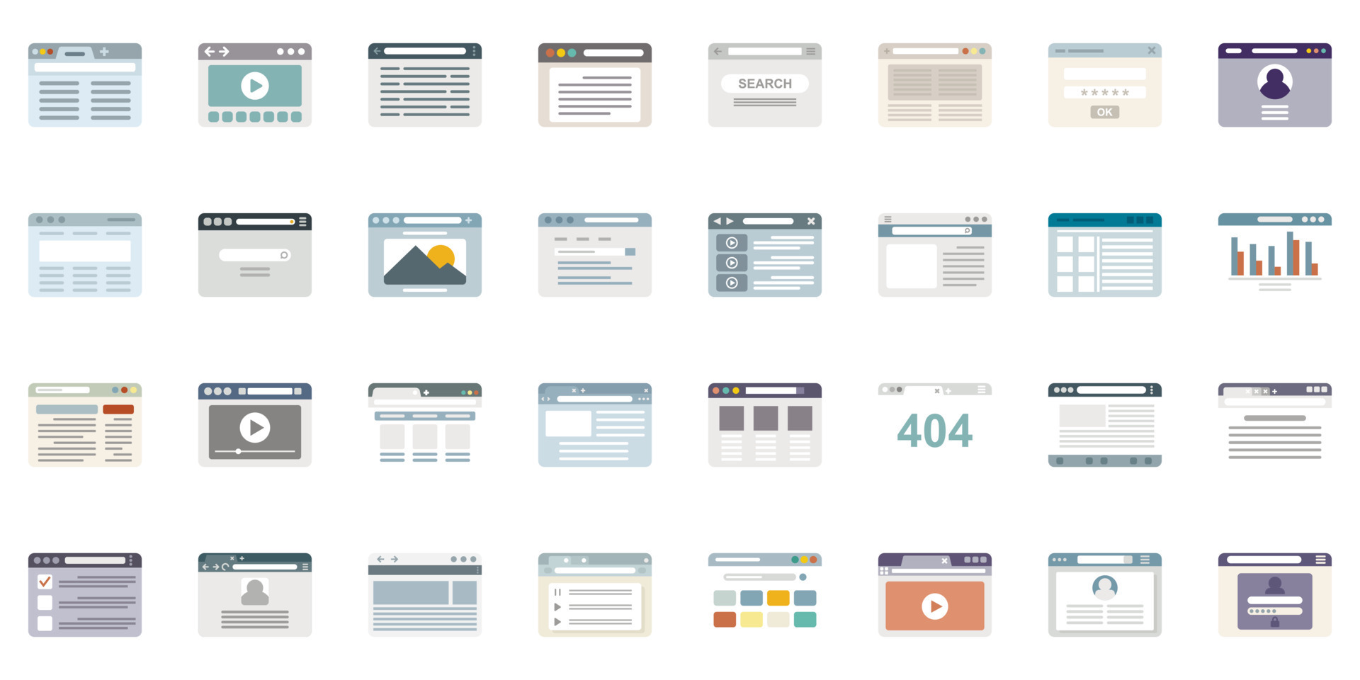 Browser Icons Set Flat Vector Computer Window 16816272 Vector Art At Vecteezy