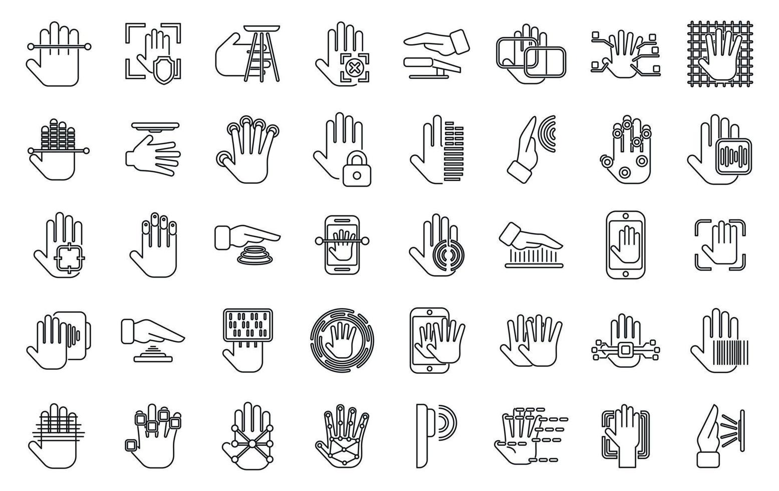 Palm Scanning Icons Set Outline Vector Biometric Signature 16817034 Vector Art At Vecteezy