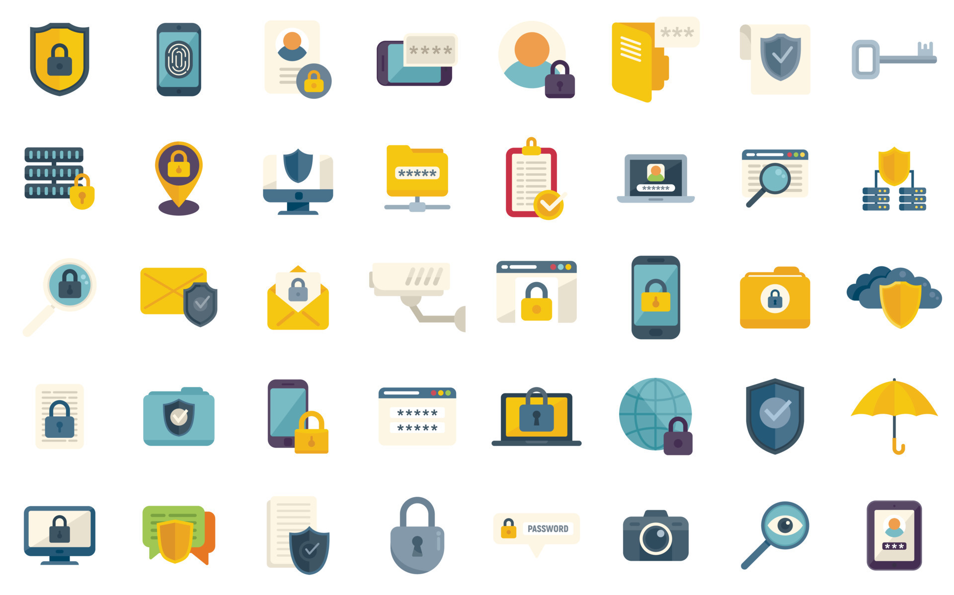 Privacy icons set flat vector. Eye fingerprint 16817236 Vector Art at Vecteezy