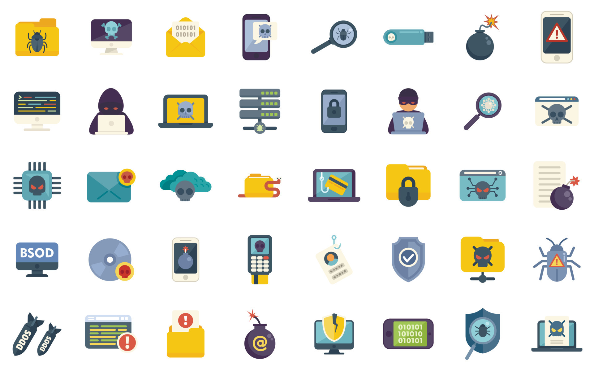 Malware Icons Set Flat Vector Cyber Attack 16817250 Vector Art At Vecteezy