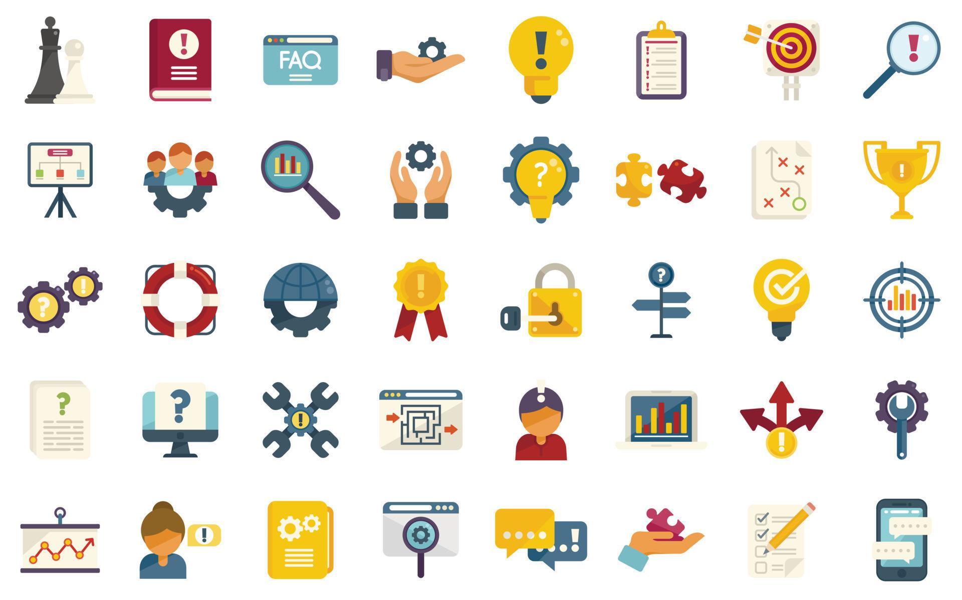 Problem solving icons set flat vector. Business brainstorming 16817996 ...