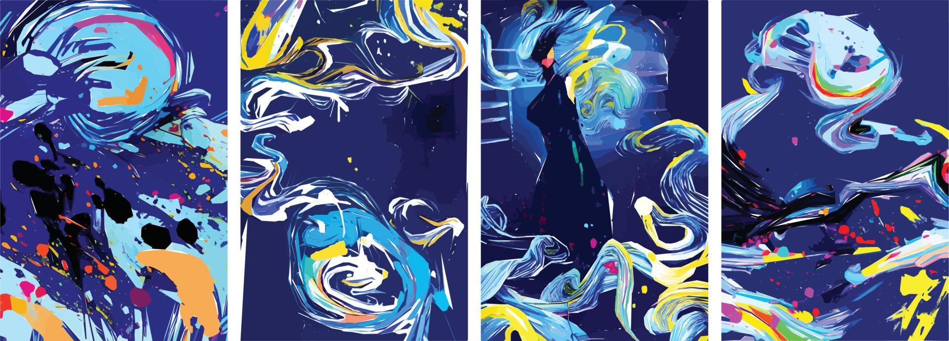 Blue abstract background with gold. Doodle, paint, splatter and shapes ...