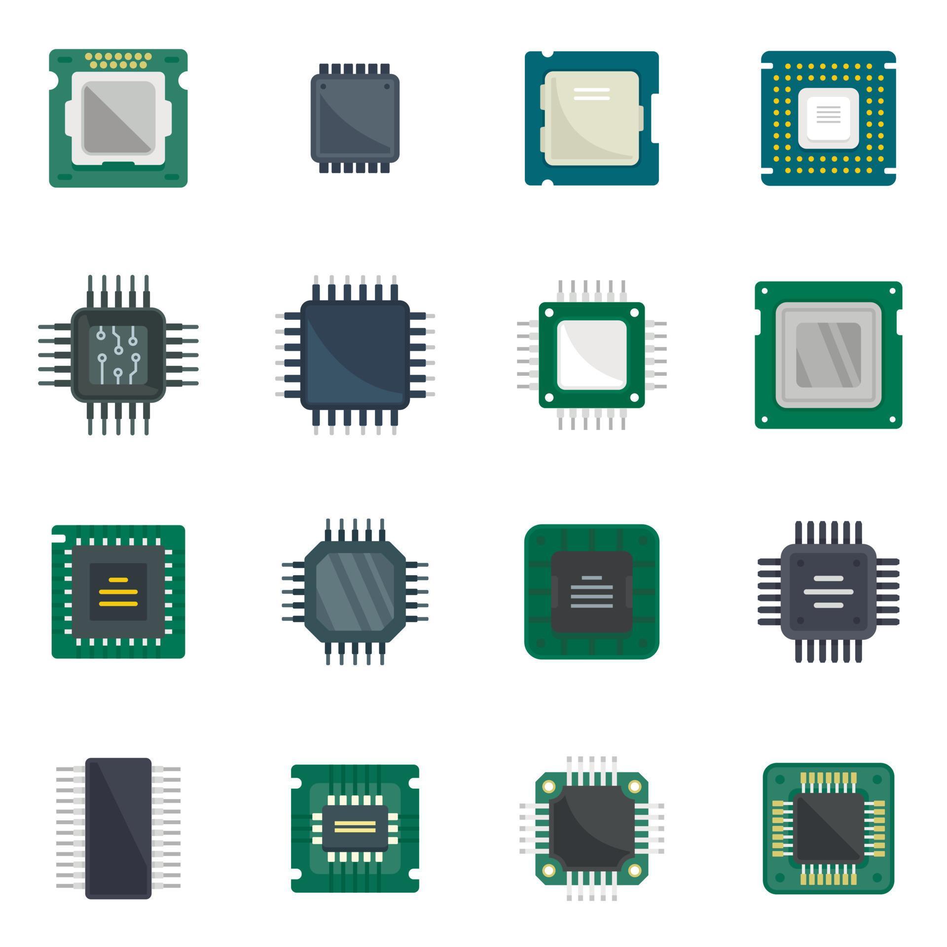 Processor icons set flat vector. Central computer card 16818138 Vector ...